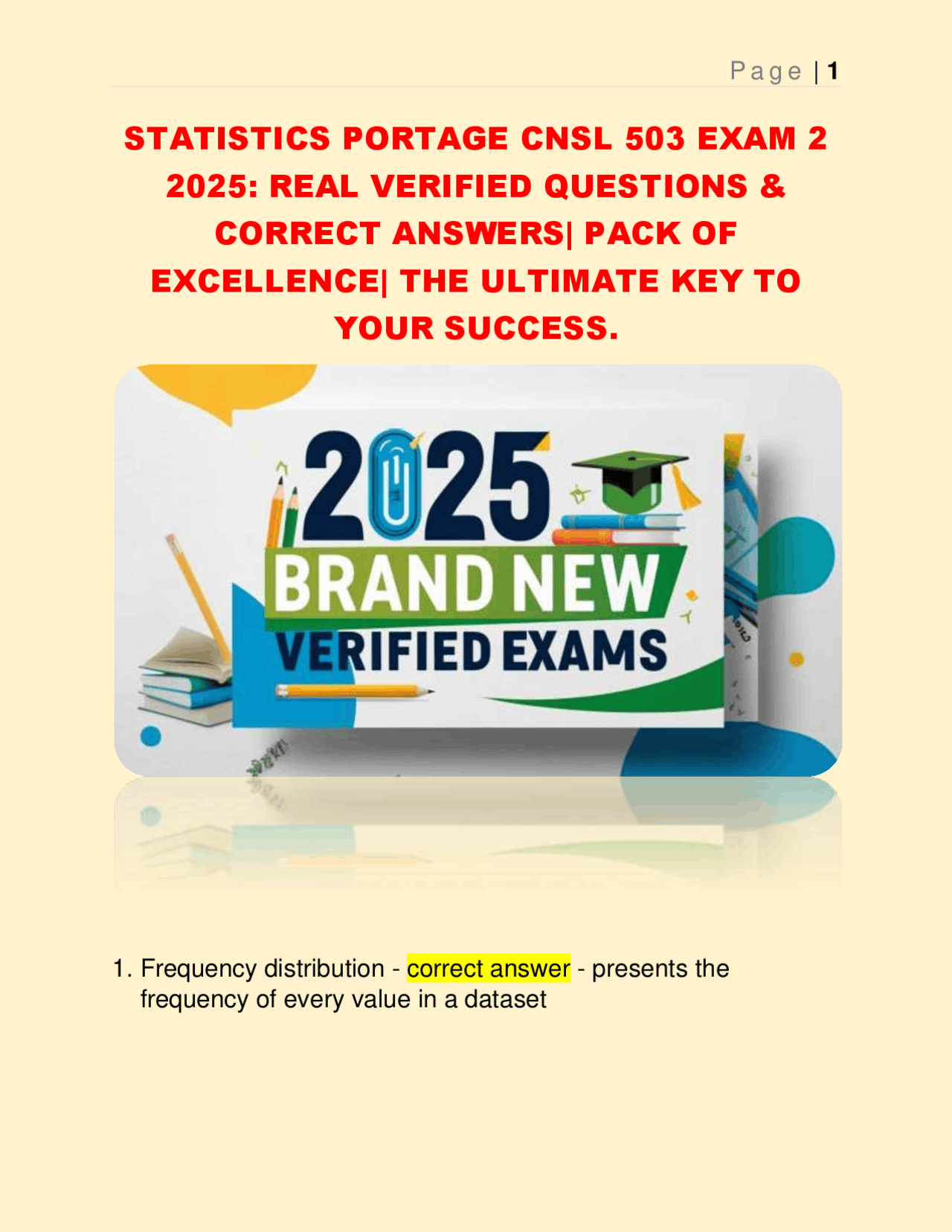 STATISTICS PORTAGE CNSL 503 EXAM 2 2025: REAL VERIFIED QUESTIONS ...