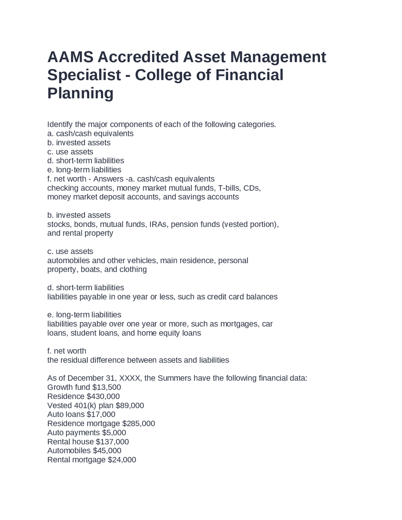 AAMS Accredited Asset Management Specialist Exam Questions and Verified ...