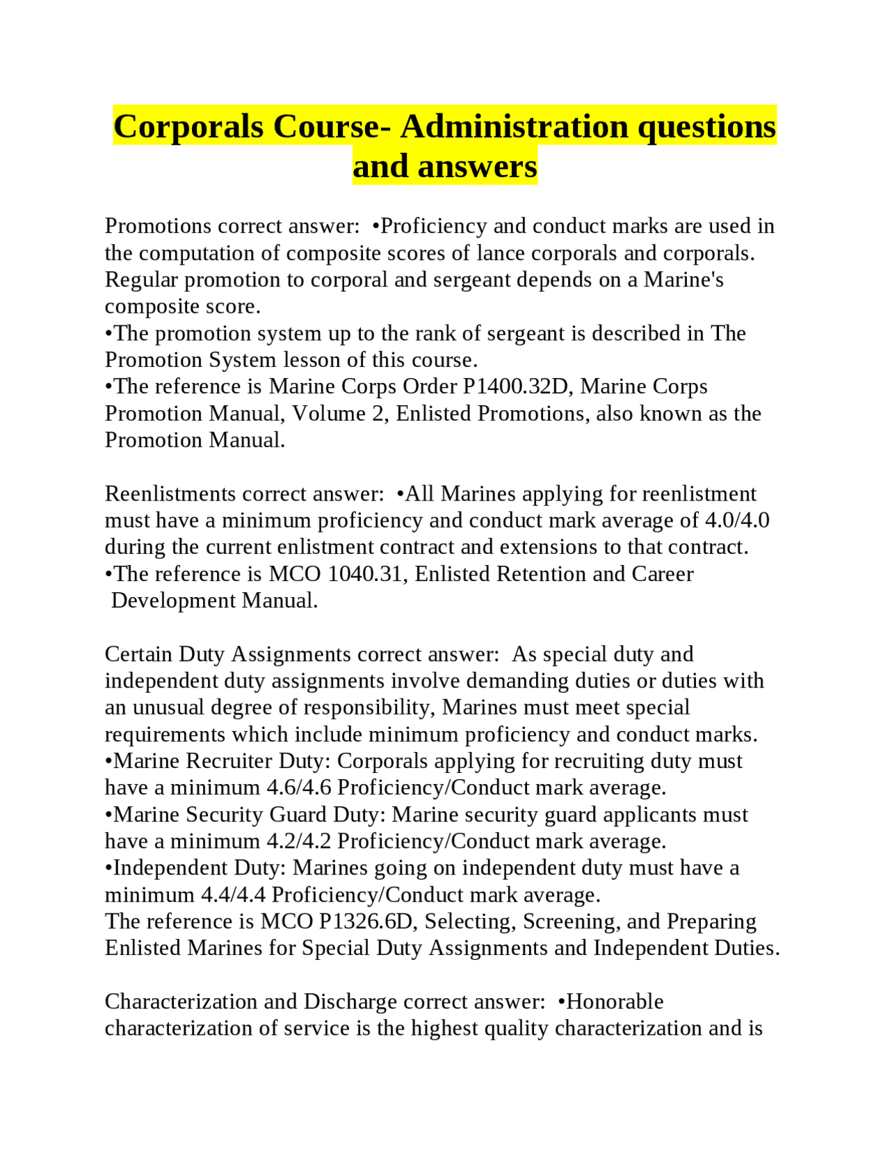 Corporals Course- Administration questions and answers | Exams Nursing ...