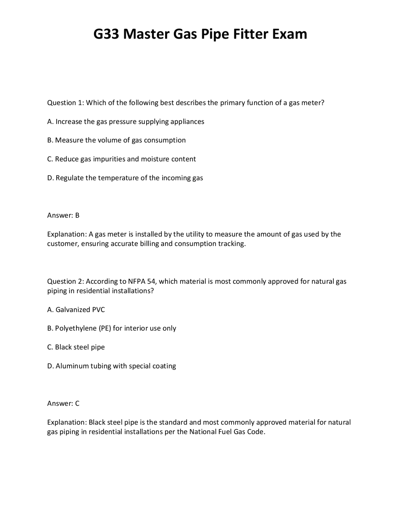 G33 Master Gas Pipe Fitter Exam | Exams Technology | Docsity