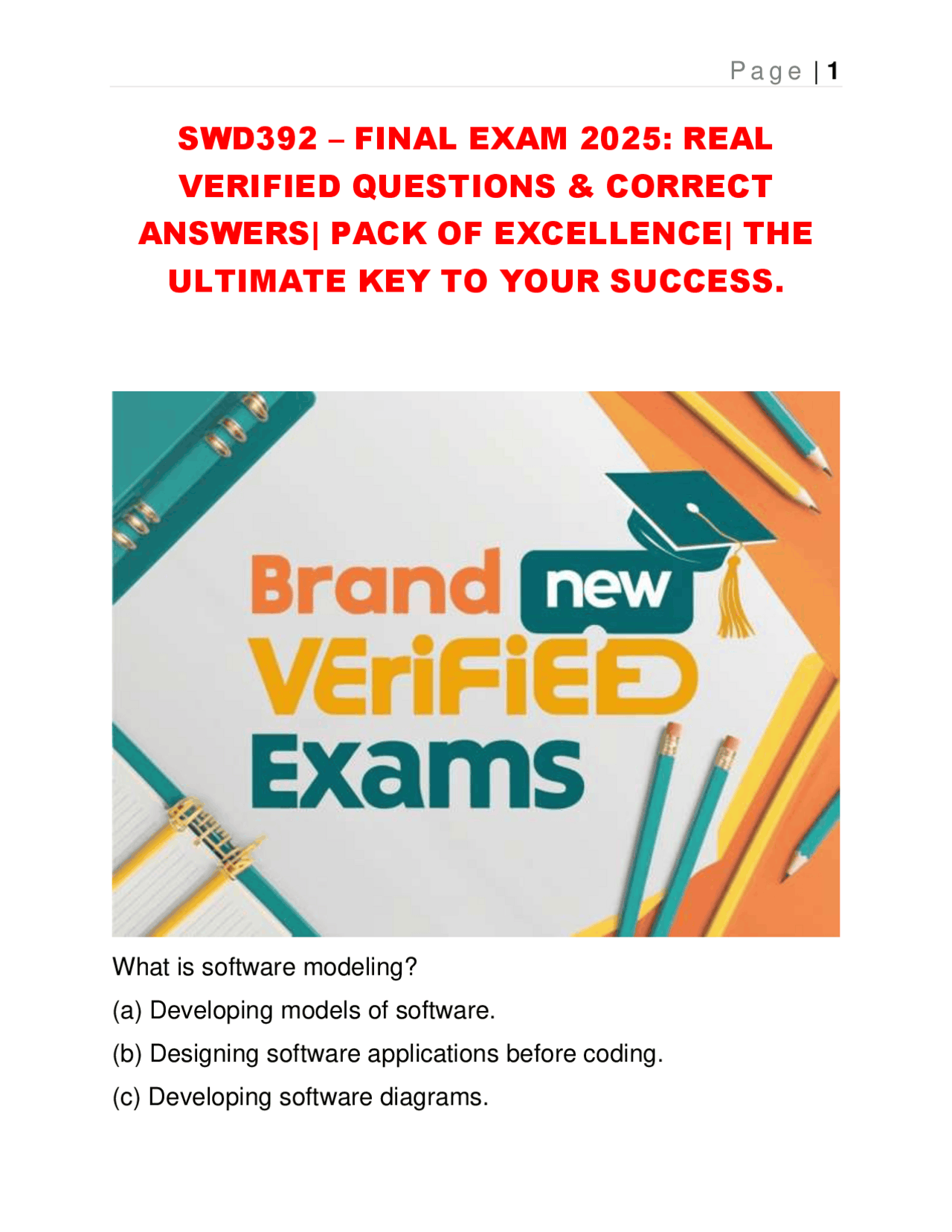 SWD392 – FINAL EXAM 2025: REAL VERIFIED QUESTIONS & CORRECT ANSWERS| PACK OF EXCELLENCE | Exams ...