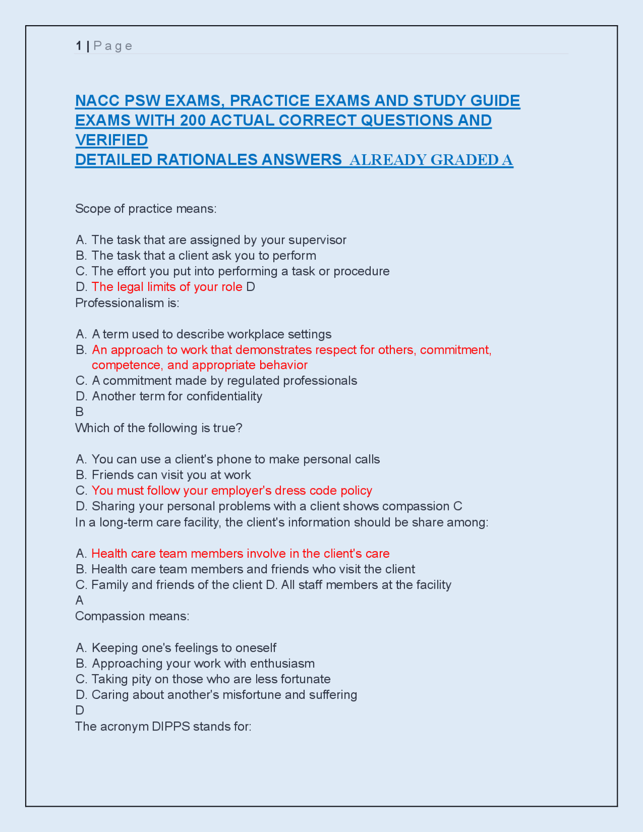 NACC PSW EXAMS, PRACTICE EXAMS AND STUDY GUIDE EXAMS WITH 200 ACTUAL ...