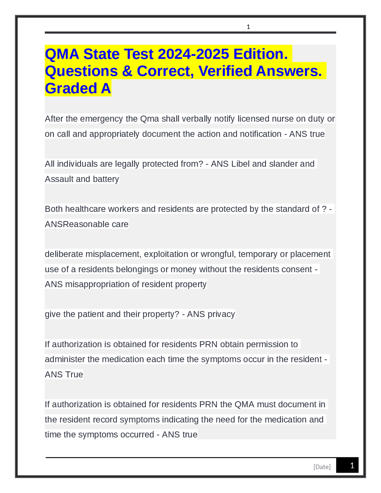 QMA State Test 2024-2025: Questions and Answers | Exams Health sciences ...
