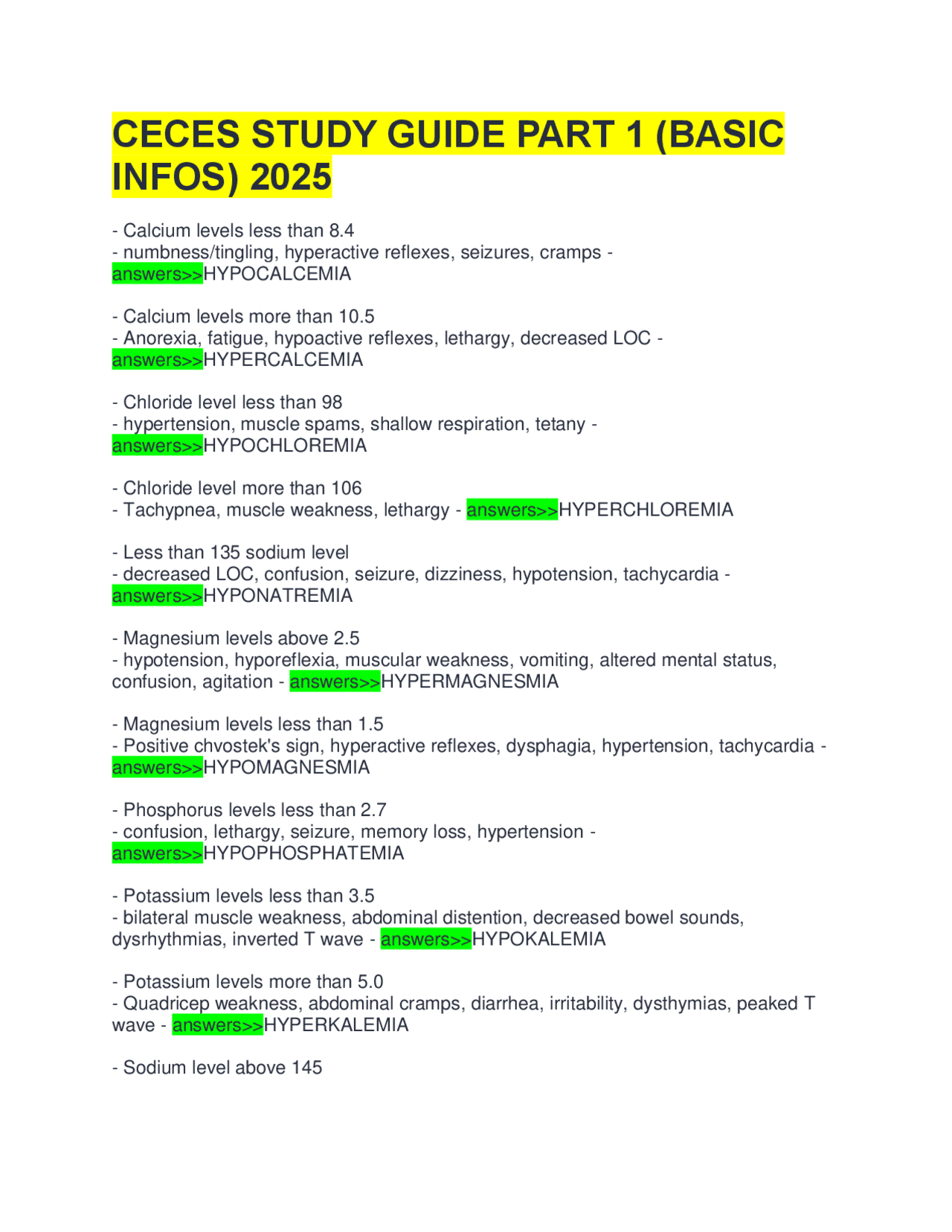 CECES STUDY GUIDE PART 1 (BASIC INFOS) 2025 | Exams Nursing | Docsity