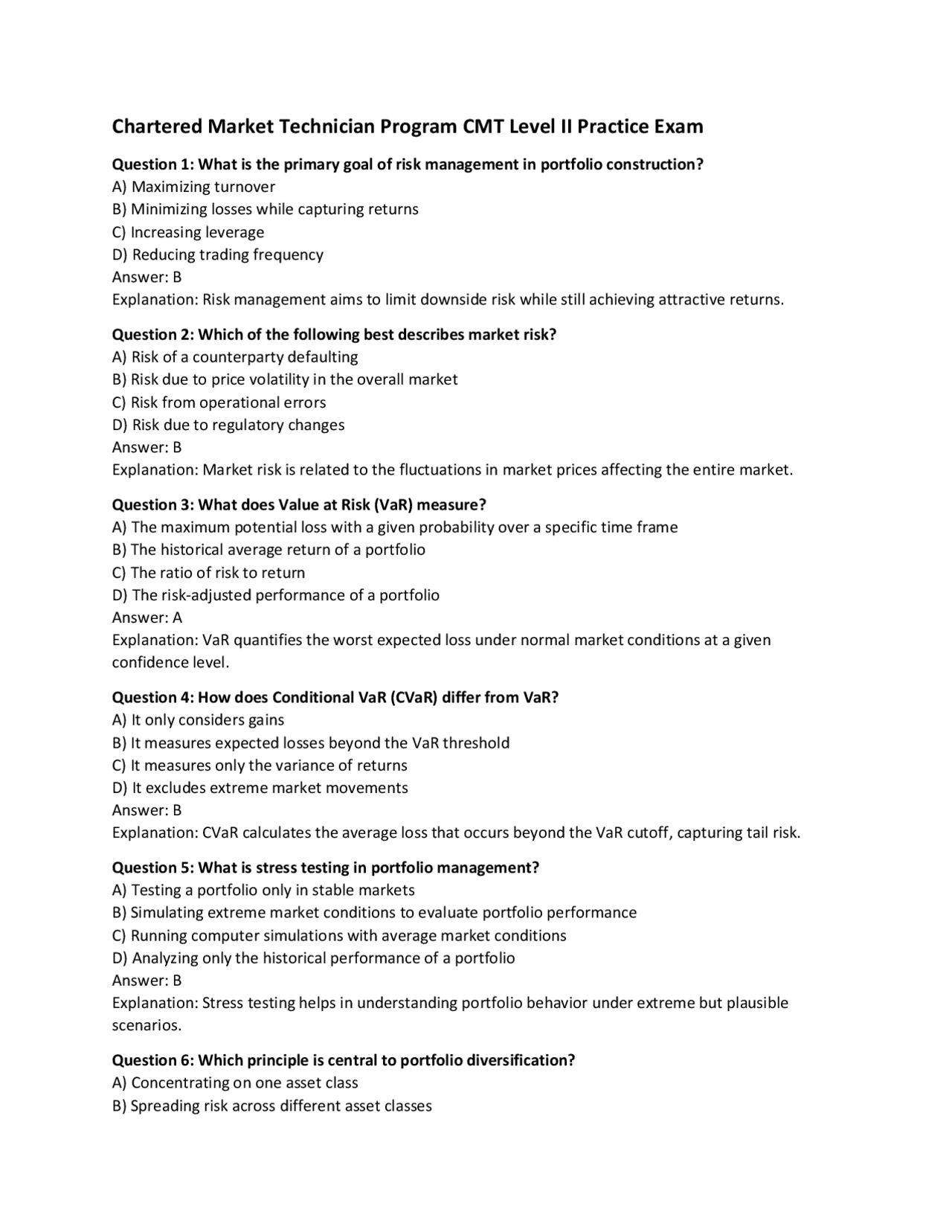 Chartered Market Technician (CMT) Level II Practice Exam: Portfolio ...