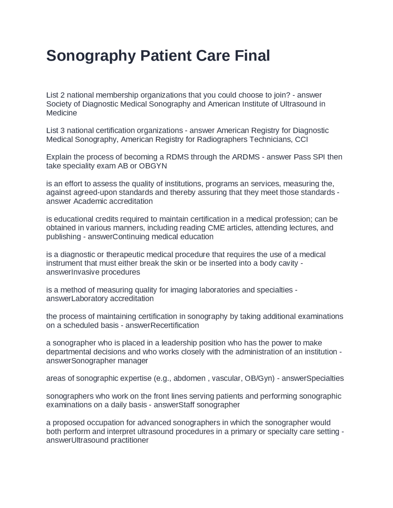 Sonography Patient Care: A Q&A Review of Key Concepts and Procedures ...