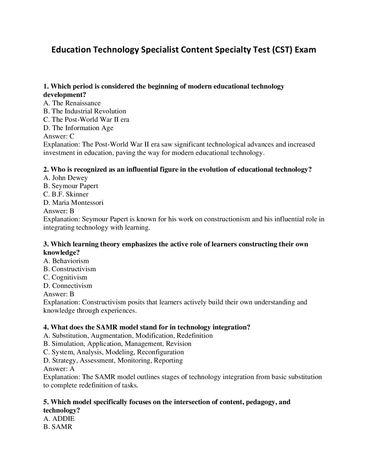 Education Technology Specialist Content Specialty Test (CST) Exam ...