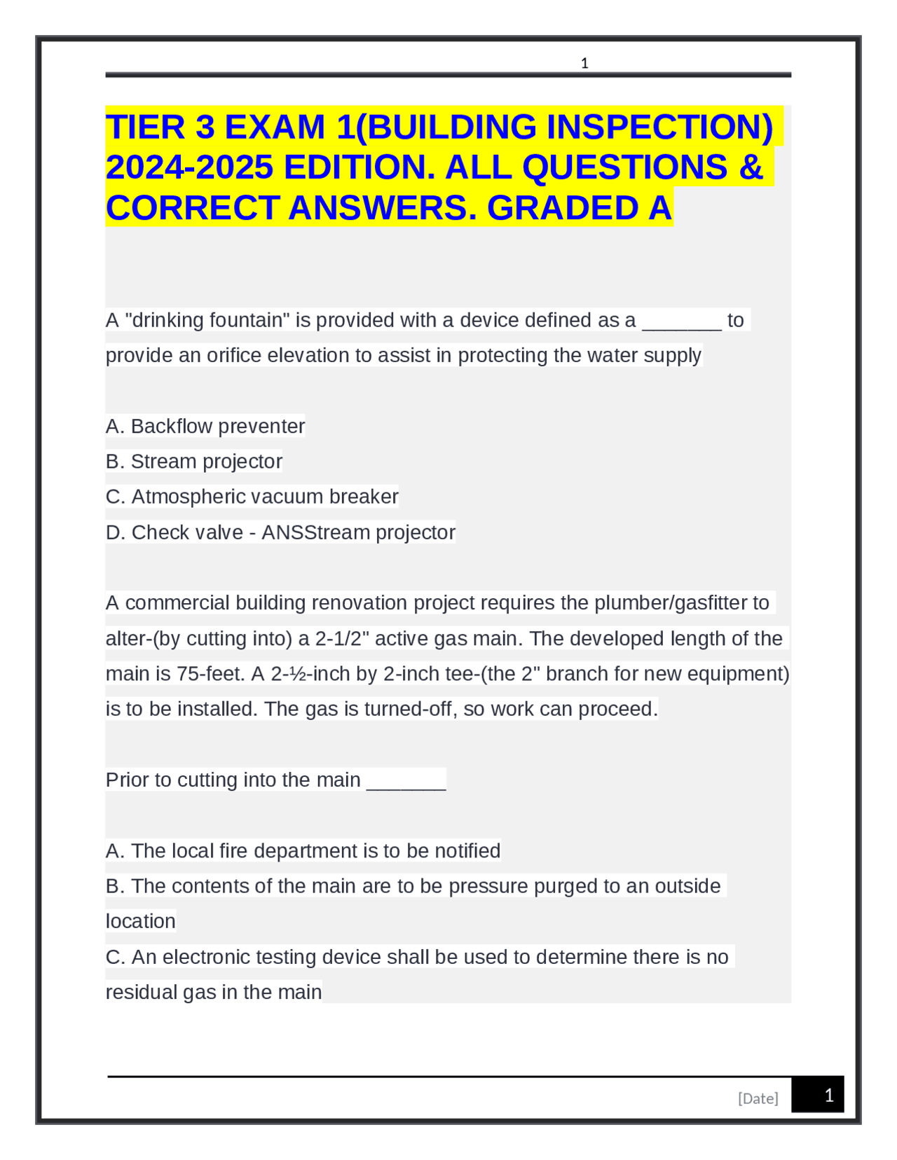 Tier 3 Building Inspection Exam: Questions and Answers | Exams Building ...