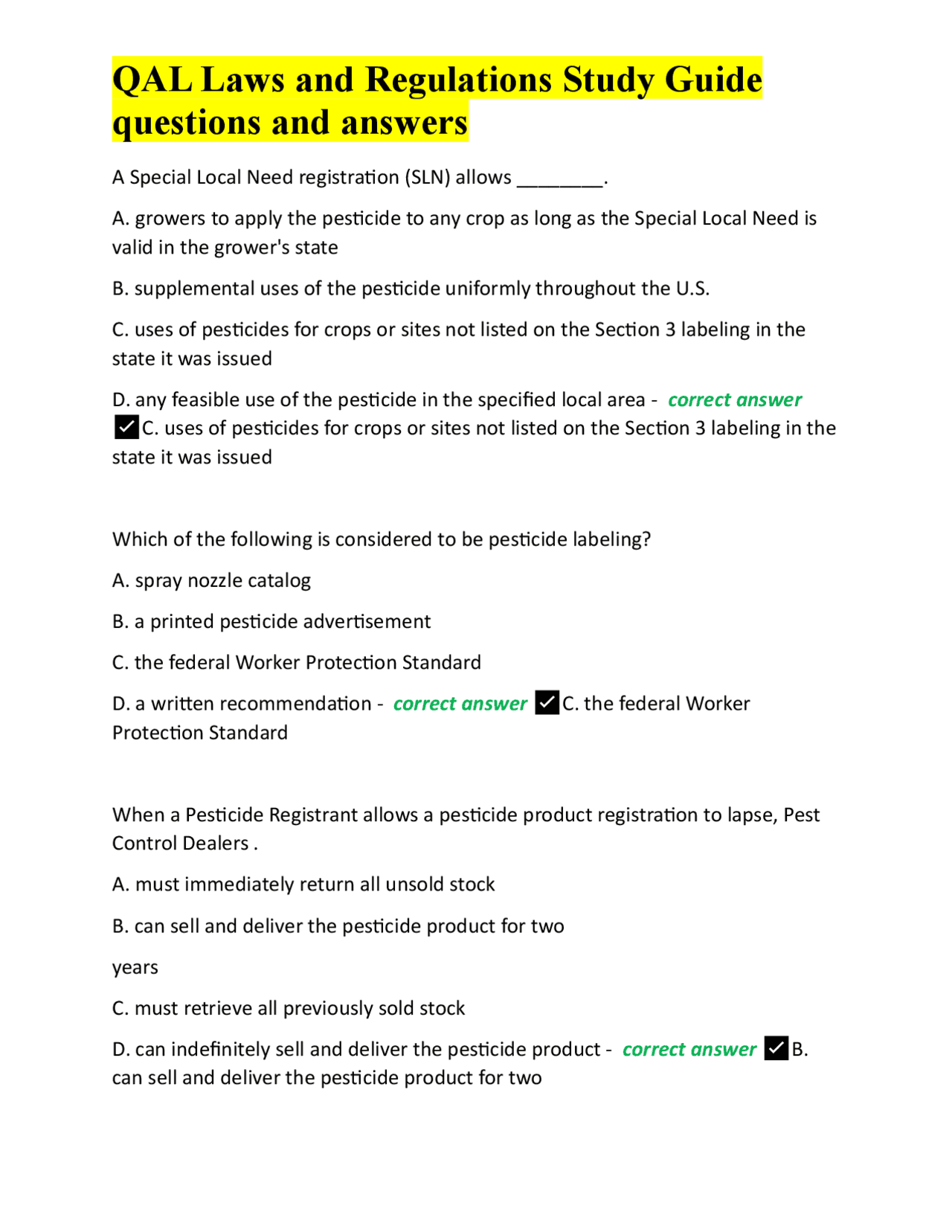 QAL Laws and Regulations Study Guide questions and answers | Exams Law ...