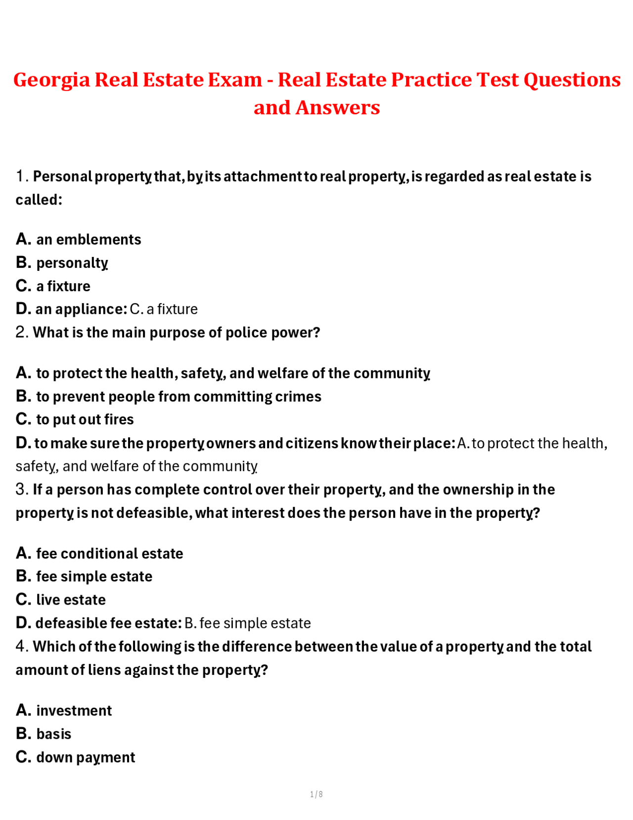Georgia Real Estate Exam - Real Estate Practice Test Questions and ...