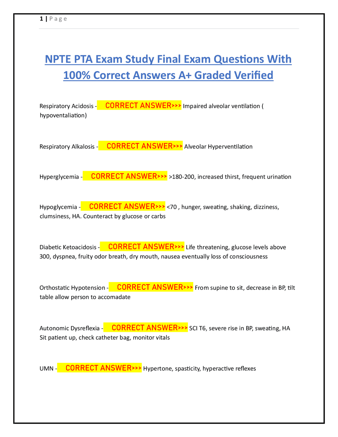 NPTE PTA Exam Study Final Exam Questions With 100% Correct Answers A+ ...