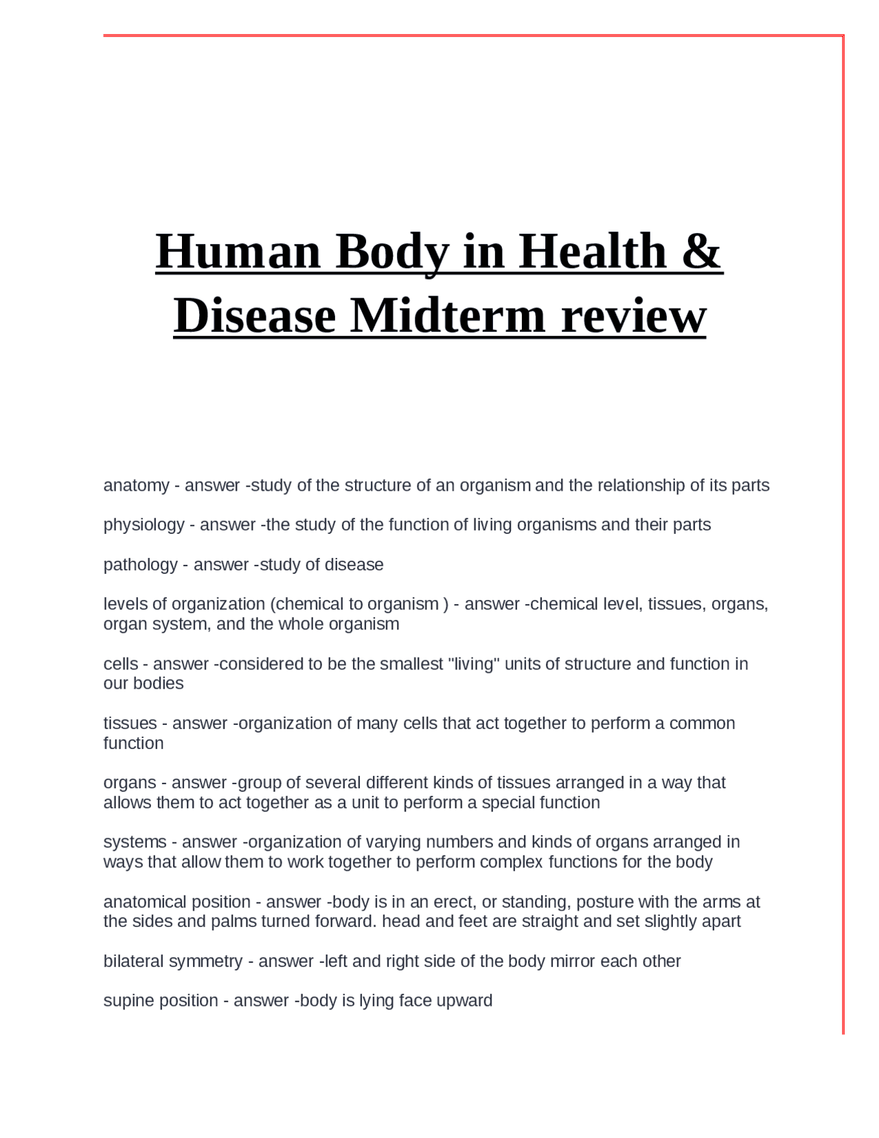 Human Anatomy and Physiology: A Review of Key Concepts and Terminology ...