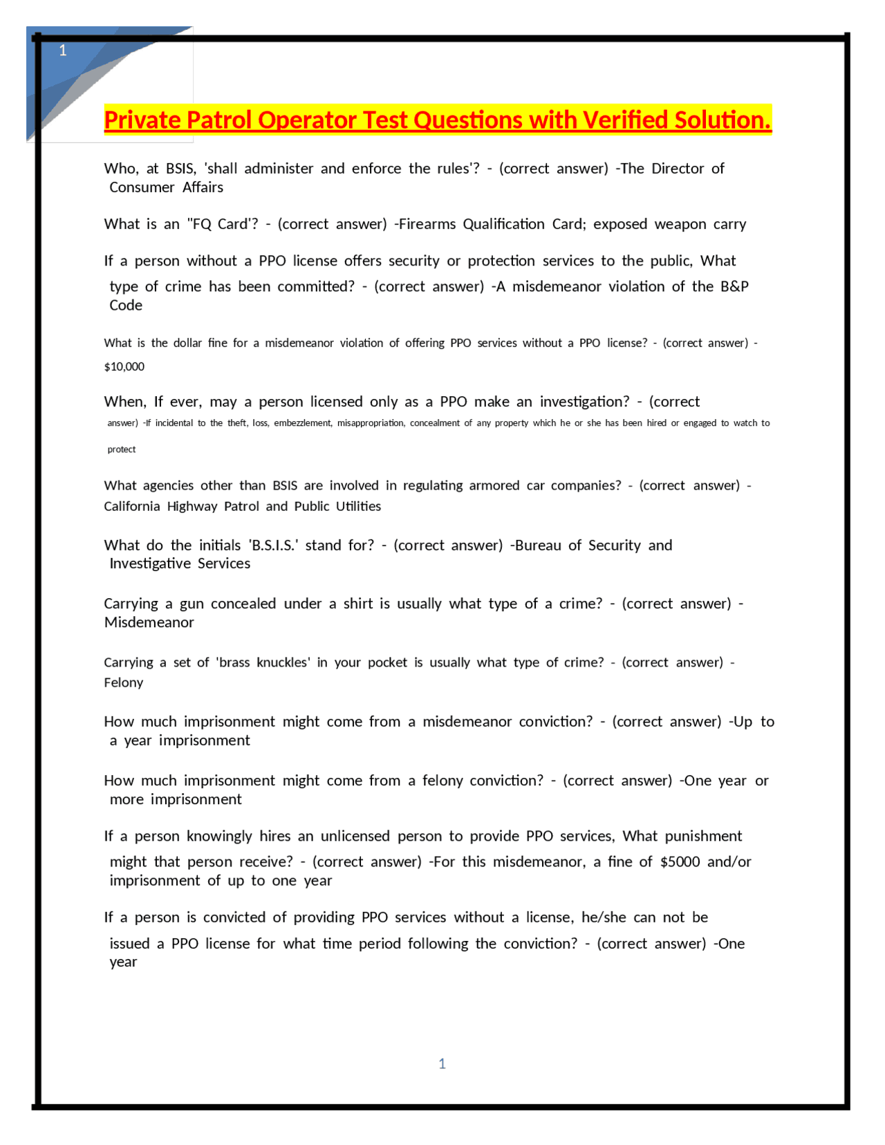 Private Patrol Operator Test Questions and Answers: A Comprehensive ...