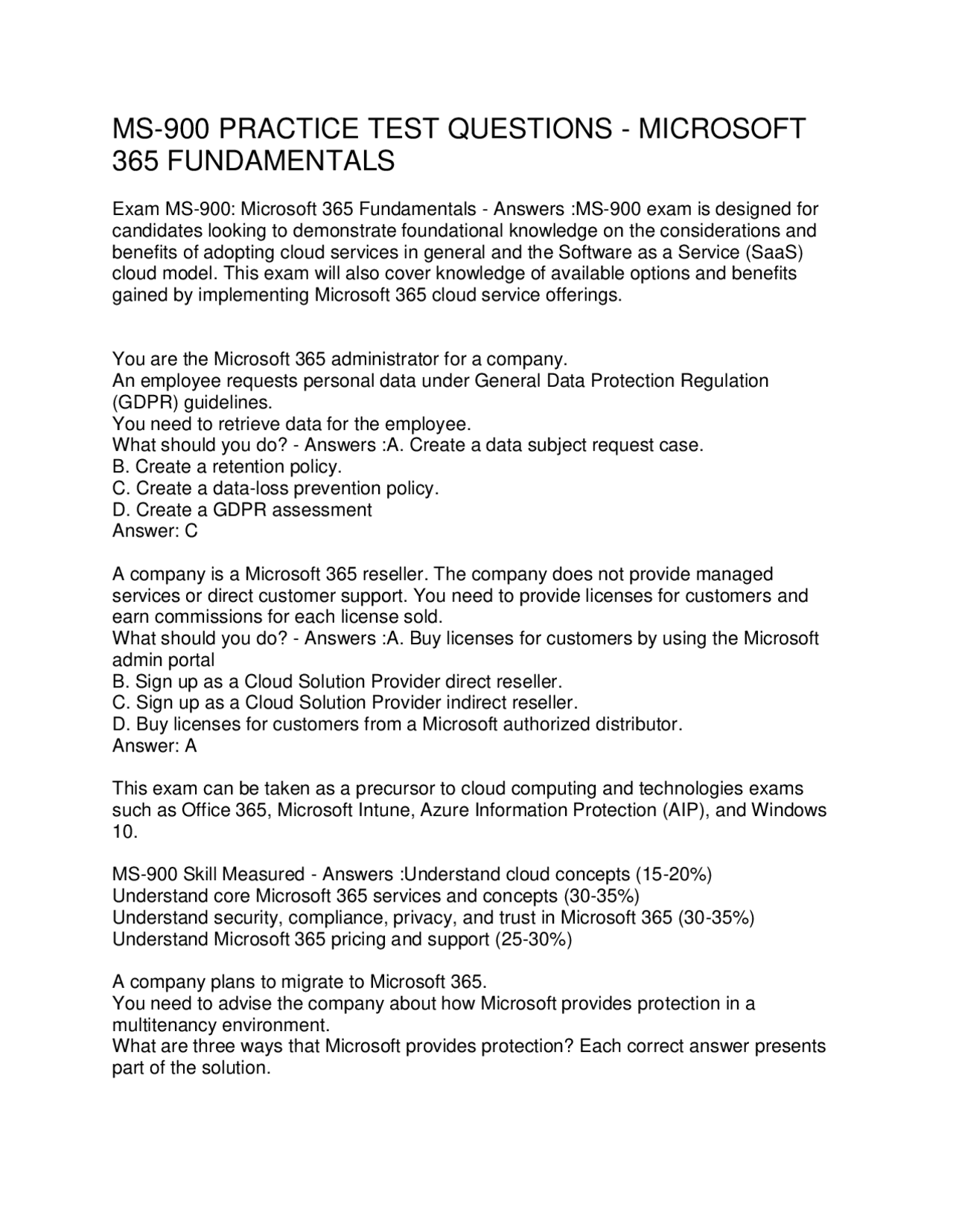 MS-900 PRACTICE TEST QUESTIONS - MICROSOFT 365 FUNDAMENT | Exams Social ...
