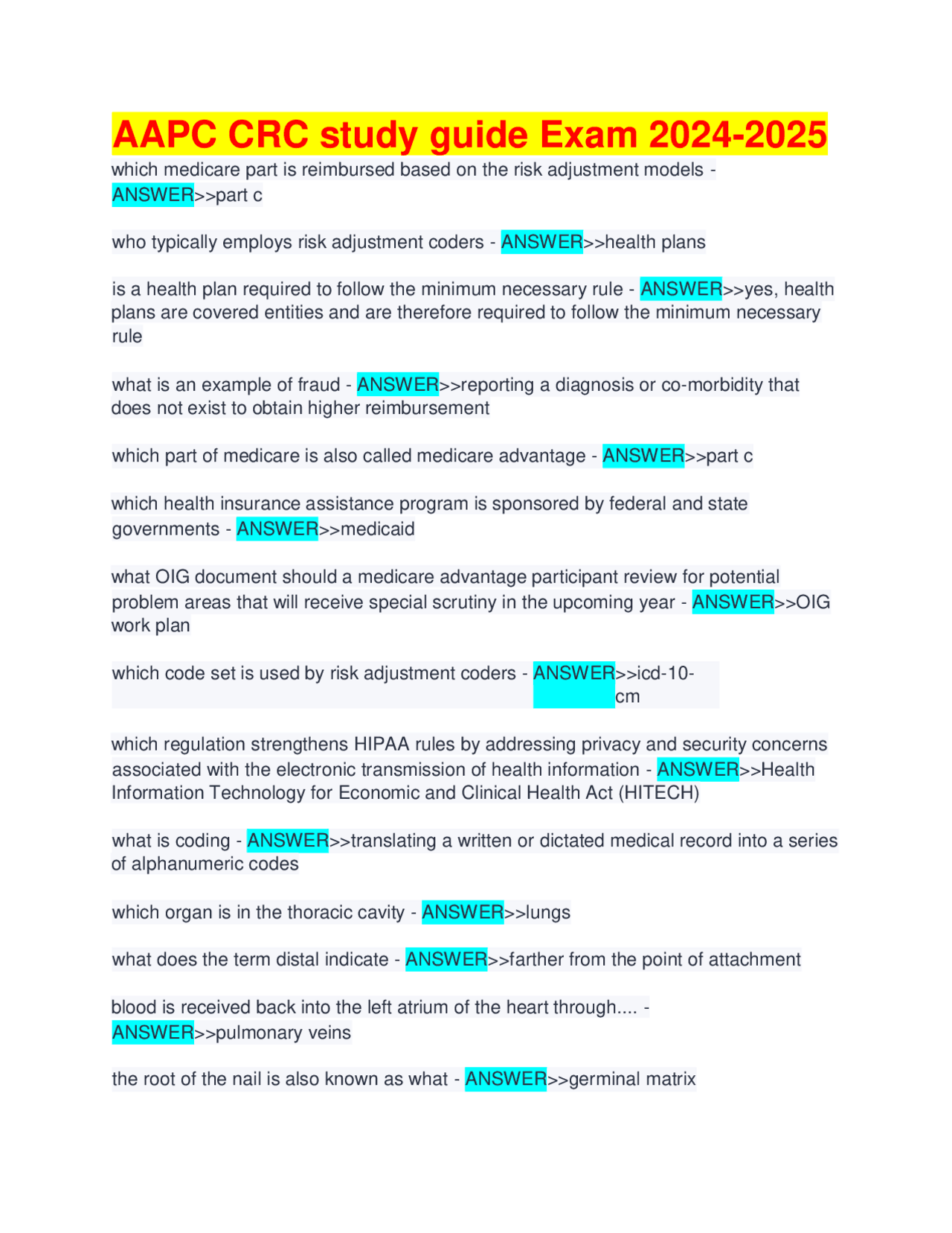 AAPC CRC study guide Exam 2024-2025 | Exams Medicine | Docsity