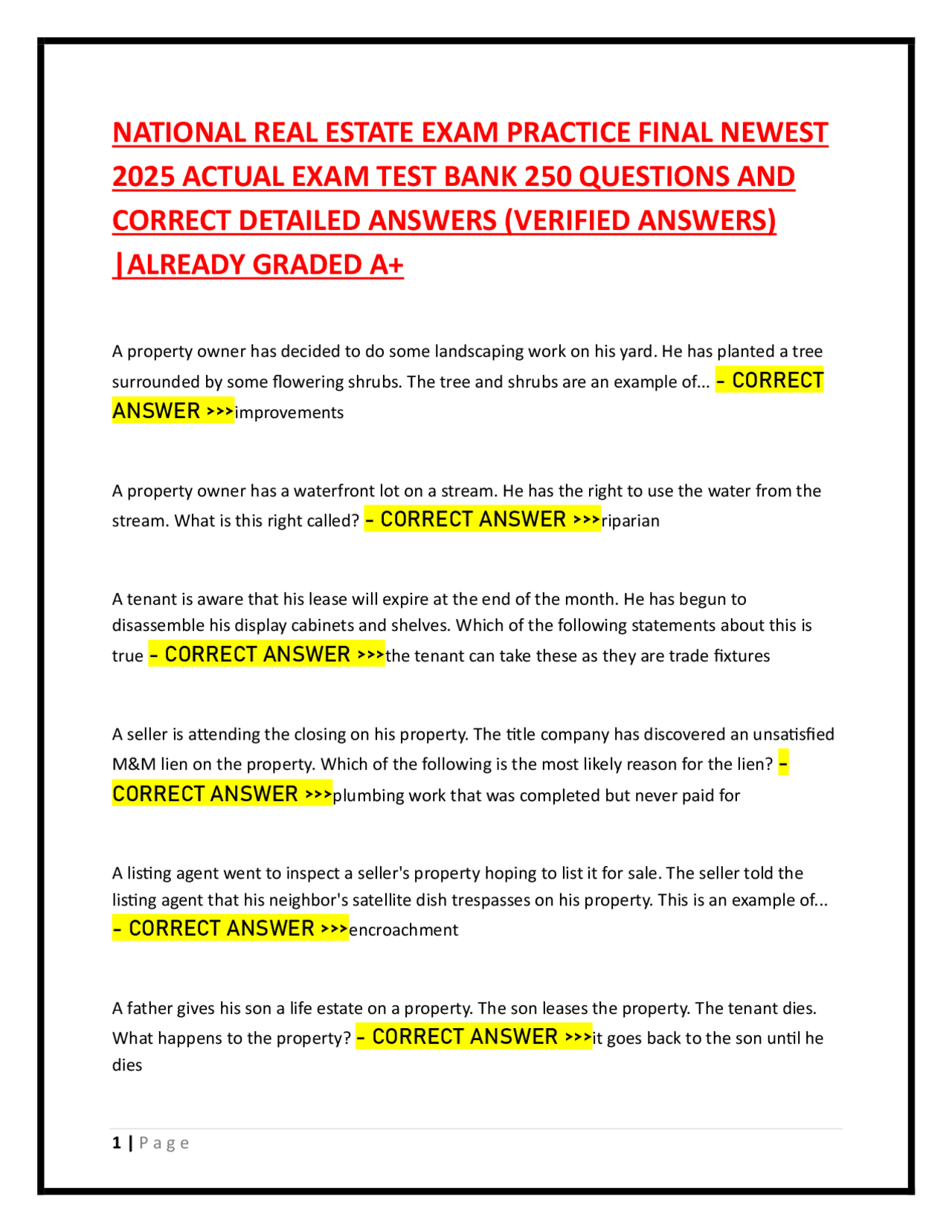 NATIONAL REAL ESTATE EXAM PRACTICE FINAL NEWEST 2025 ACTUAL EXAM TEST ...