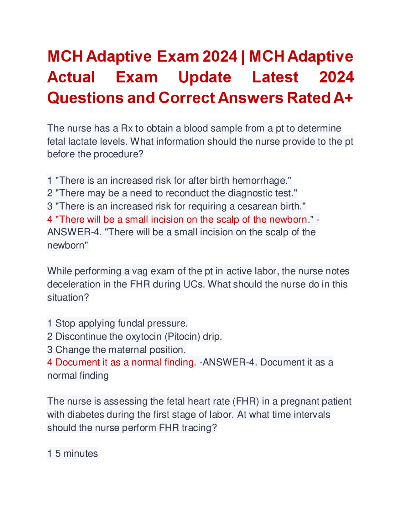 MCH Adaptive Exam 2024 | MCH Adaptive Actual Exam Update Latest 2024 ...