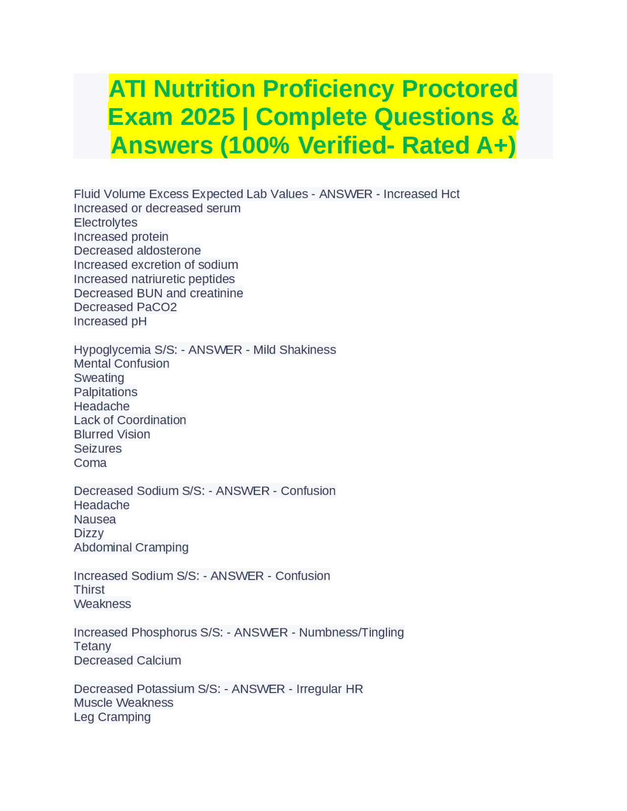 ATI Nutrition Proficiency Proctored Exam 2025 | Complete Questions ...