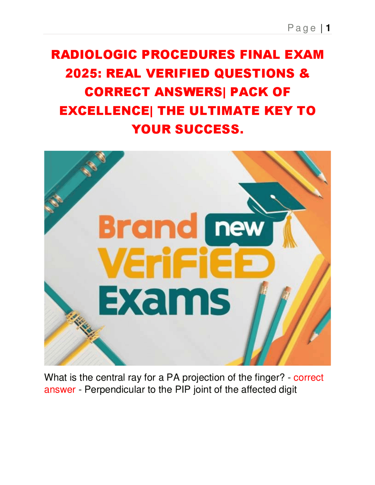 RADIOLOGIC PROCEDURES FINAL EXAM 2025: REAL VERIFIED QUESTIONS ...