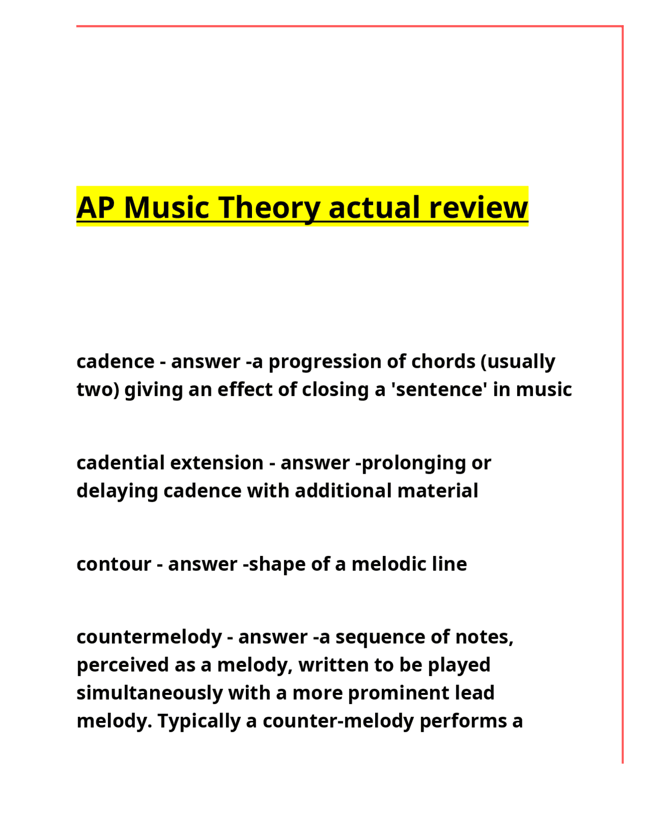 AP Music Theory actual review.docx | Exams Nursing | Docsity