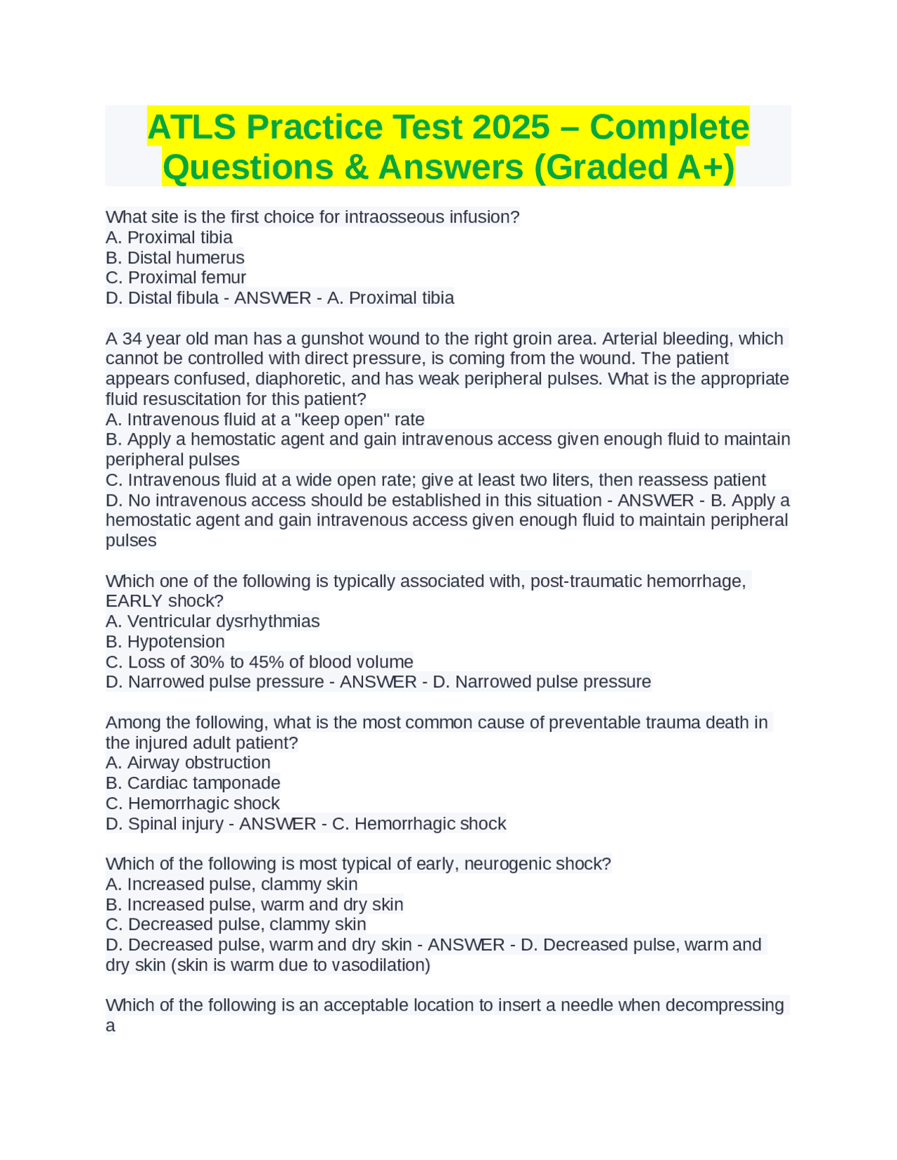 ATLS Practice Test 2025 – Complete Questions & Answers (Graded A+ ...