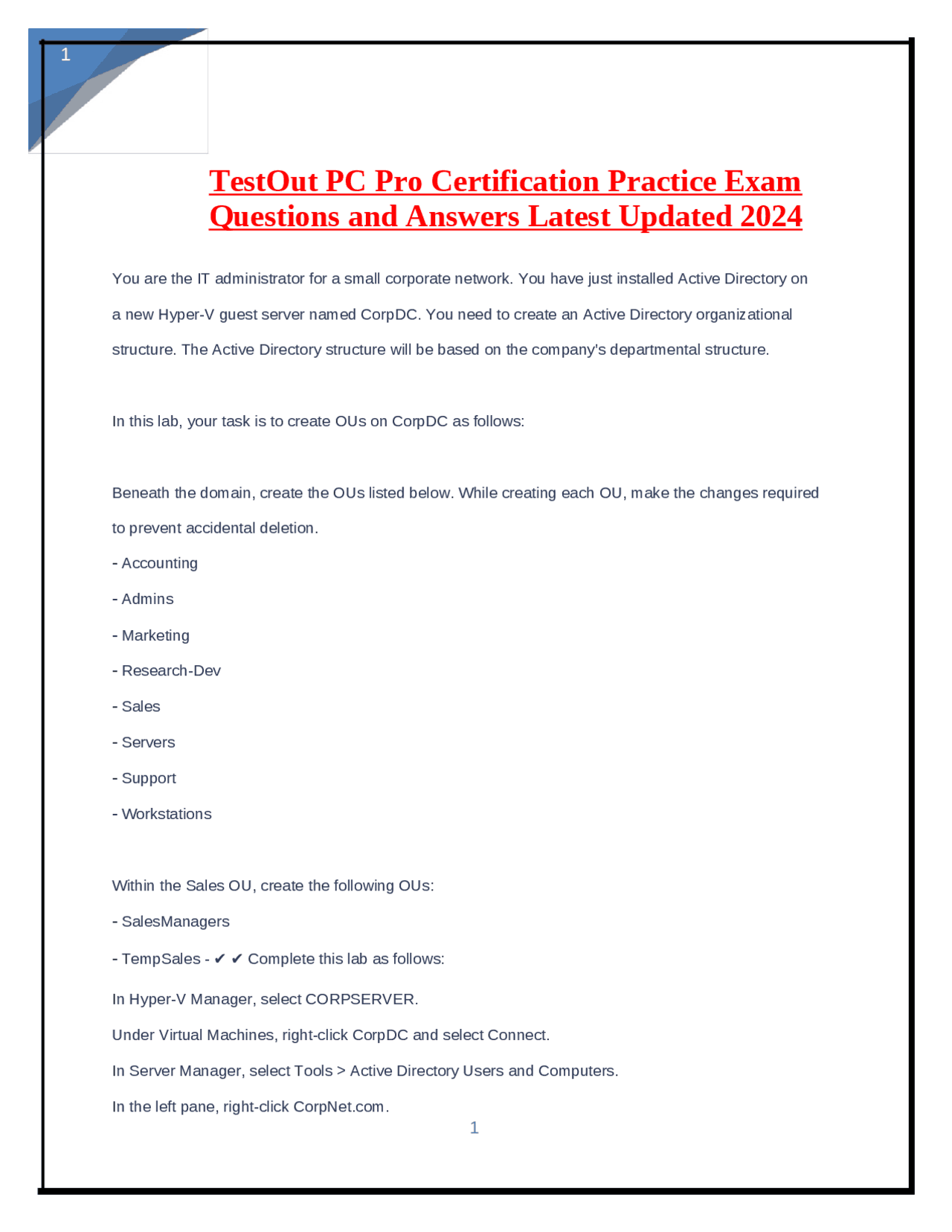 TestOut PC Pro Certification Practice Exam: Troubleshooting and ...