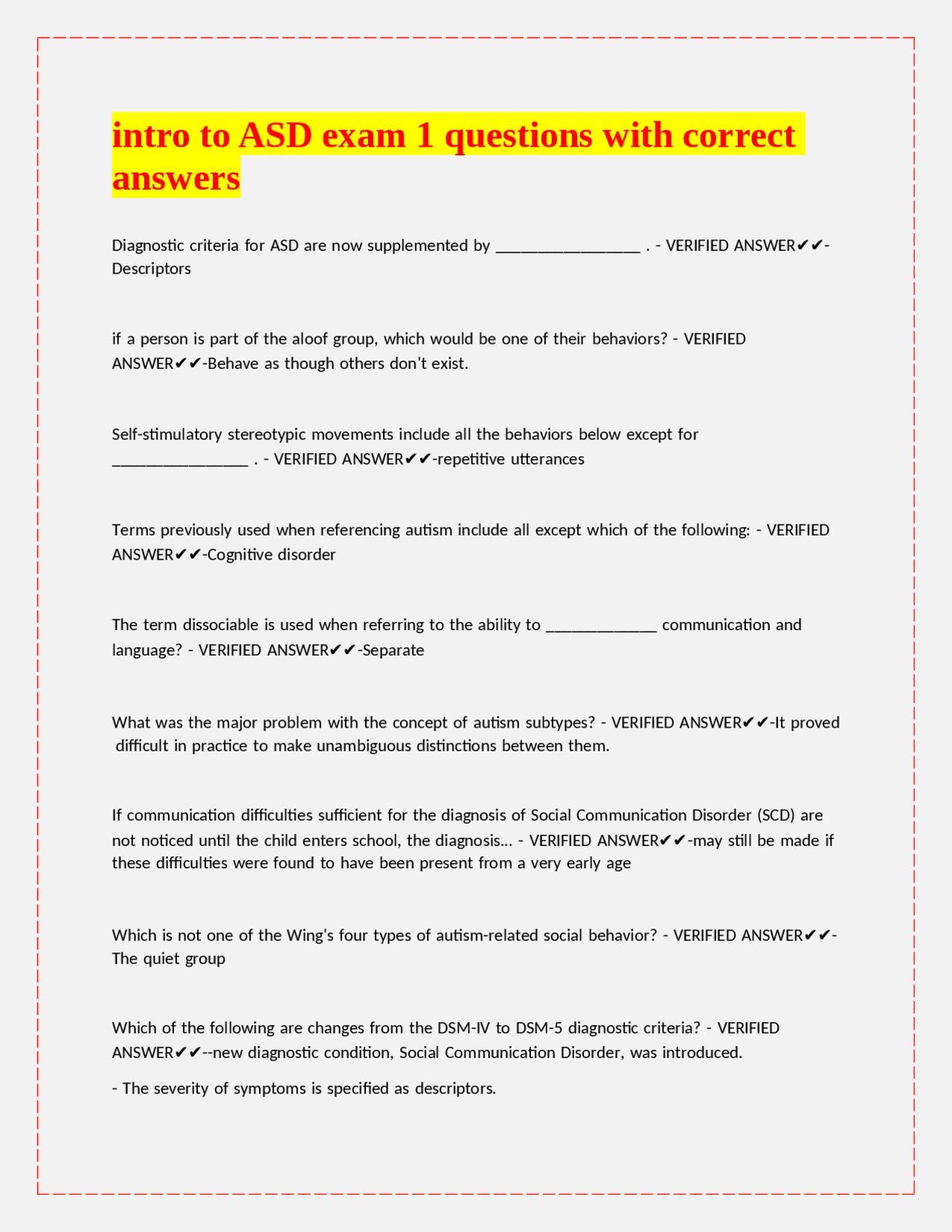 Autism Spectrum Disorder (ASD) Assessment: MCQs and Answers | Exams ...