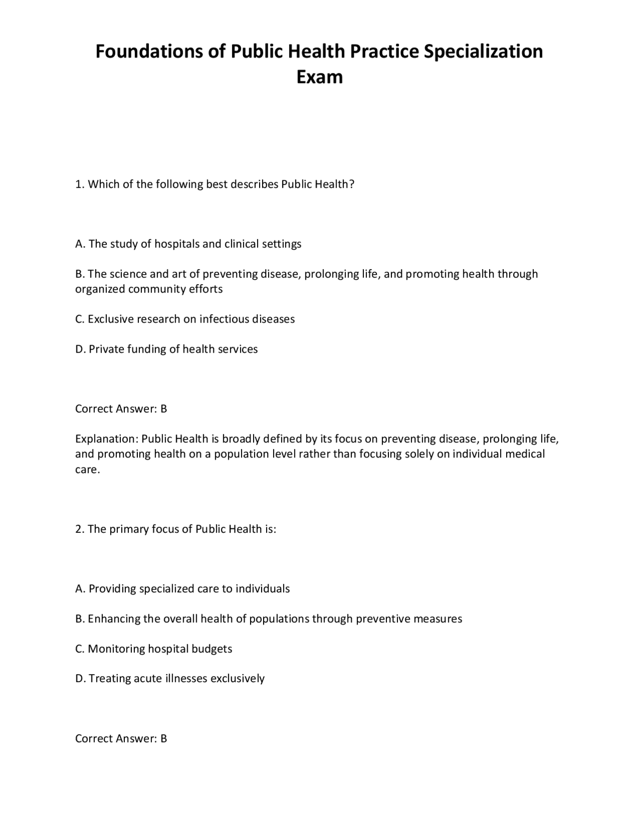 Foundations of Public Health Practice Specialization Exam | Exams ...