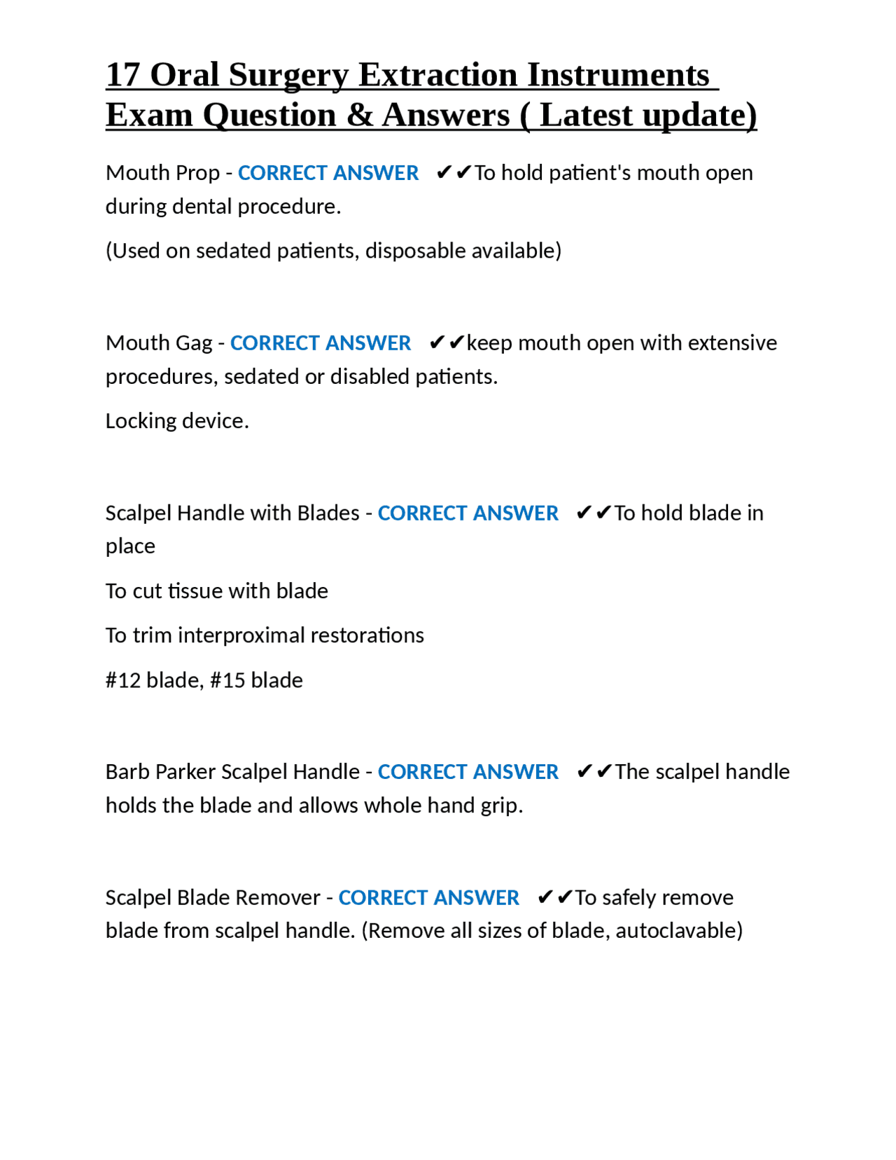17 Oral Surgery Extraction Instruments Exam Question & Answers ( Latest ...