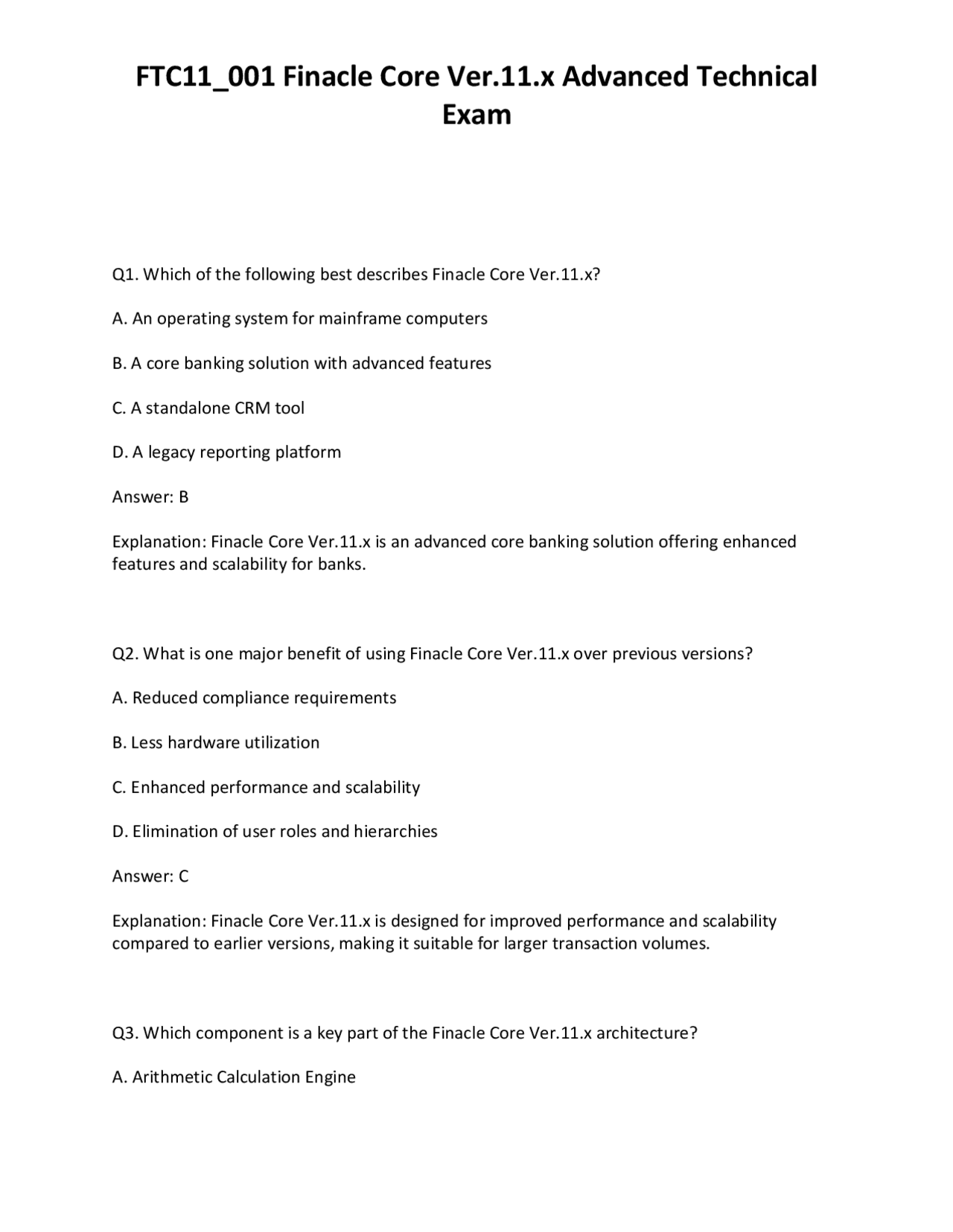 FTC11_001 Finacle Core Ver.11.x Advanced Technical Exam | Exams ...