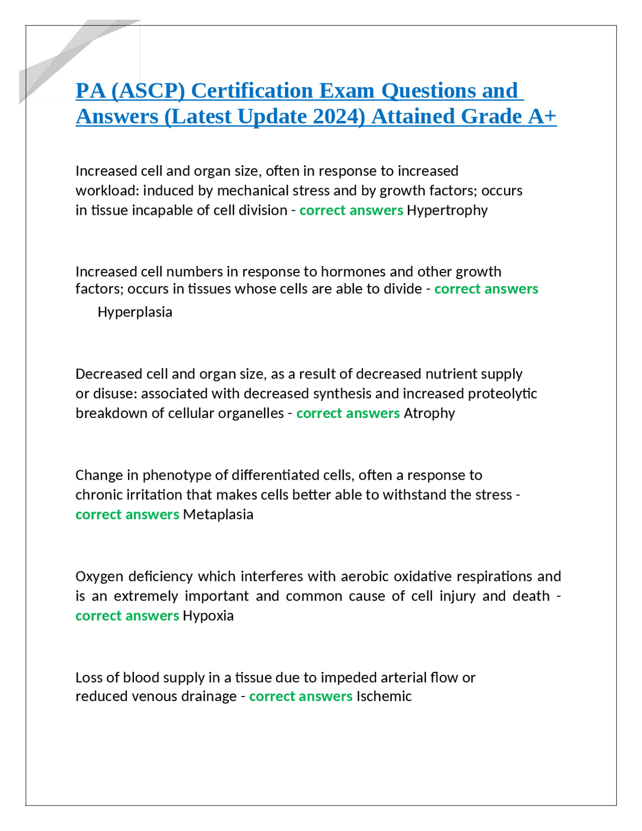 PA (ASCP) Certification Exam Questions and Answers | Exams Nursing ...