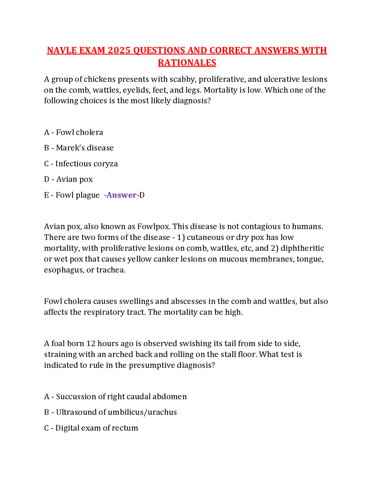 NAVLE EXAM 2025 QUESTIONS AND CORRECT ANSWERS WITH RATIONALES (just ...