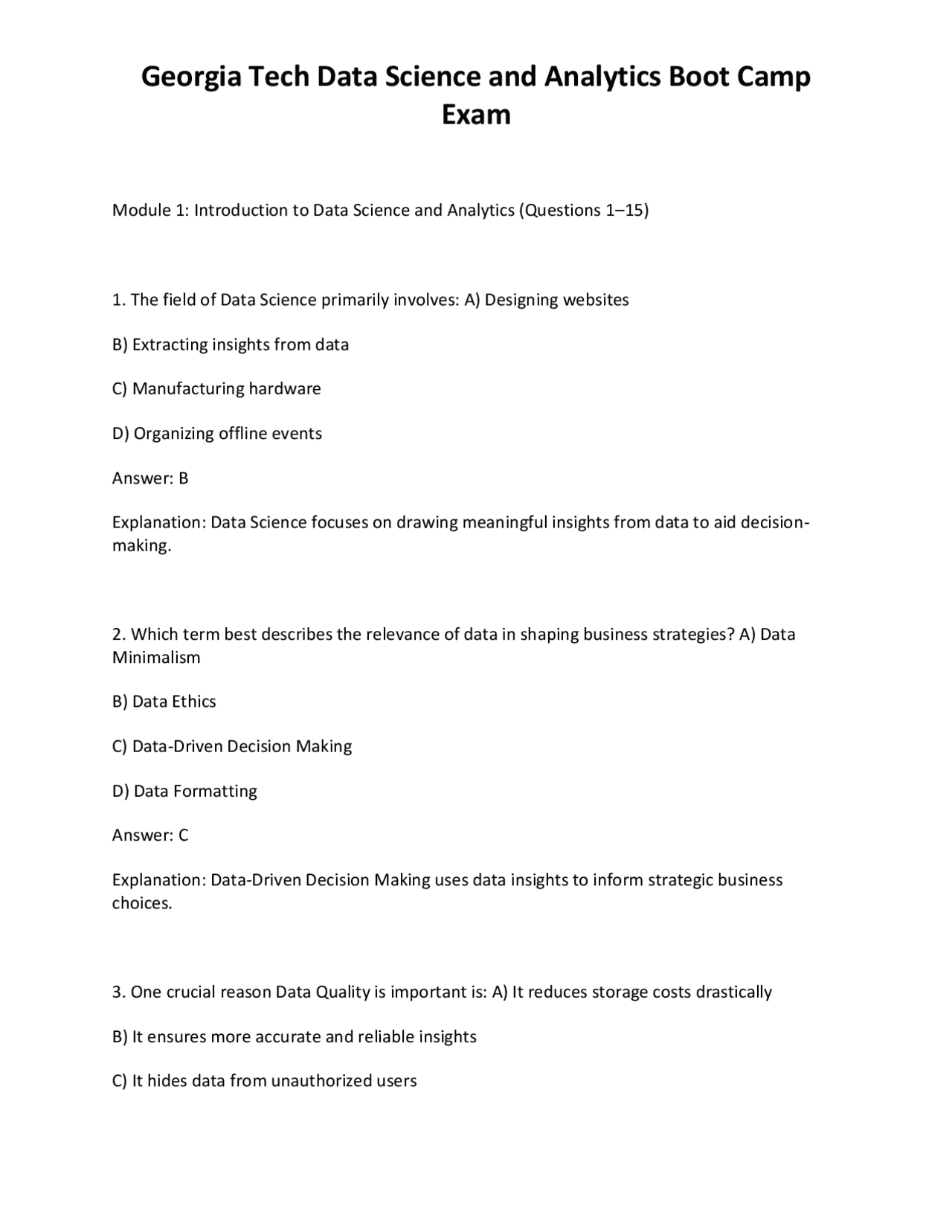 Georgia Tech Data Science and Analytics Boot Camp Exam: Questions and ...