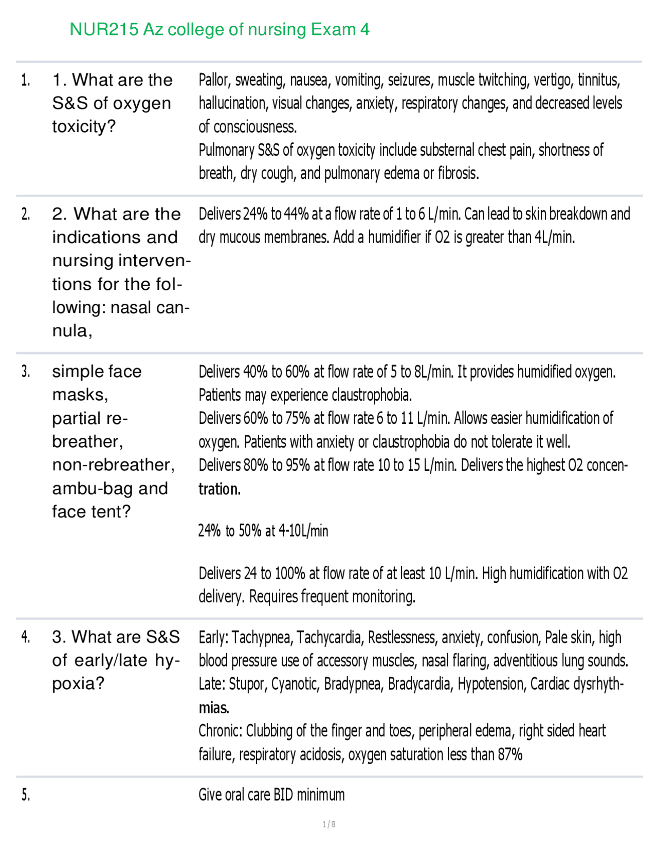 NUR215 Az college of nursing Exam 4 | Exams Nursing | Docsity