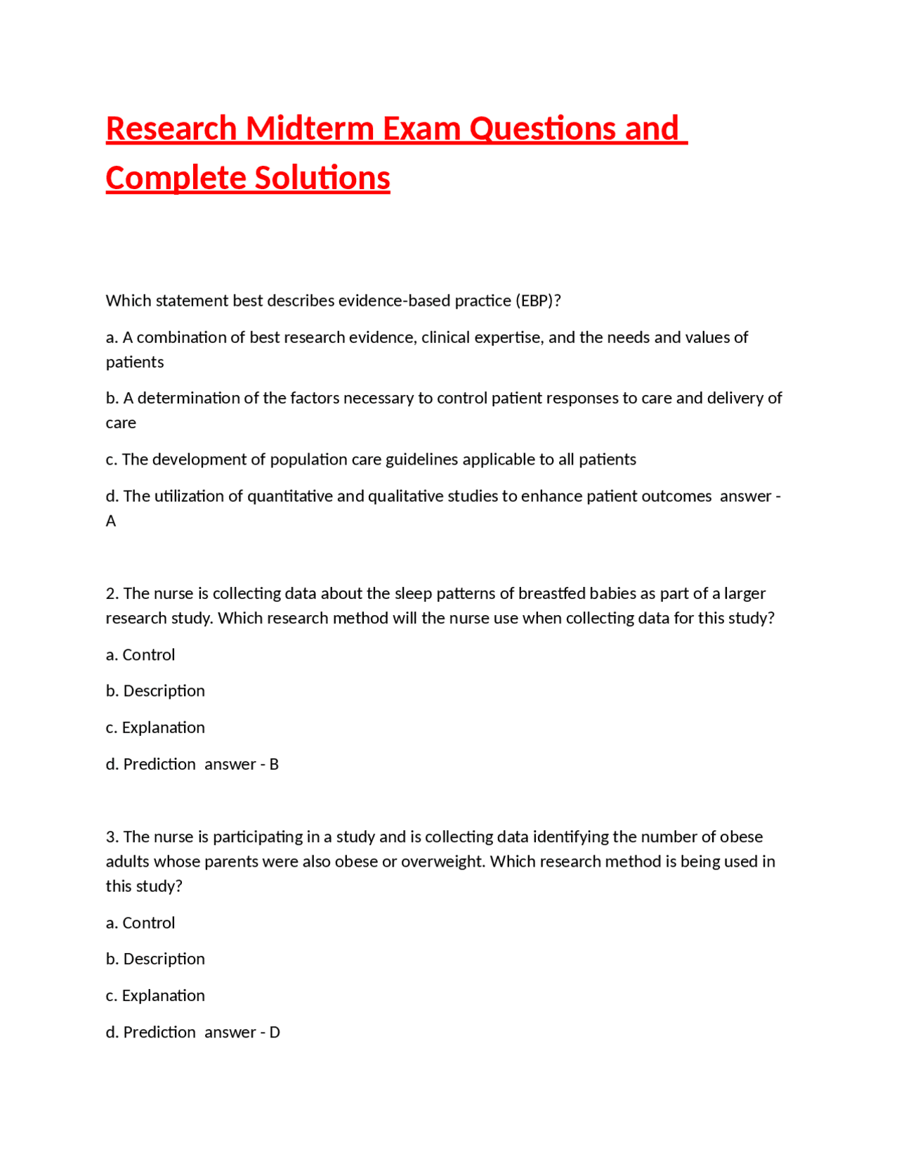 Nursing Research: Multiple Choice Questions and Answers | Exams Nursing ...