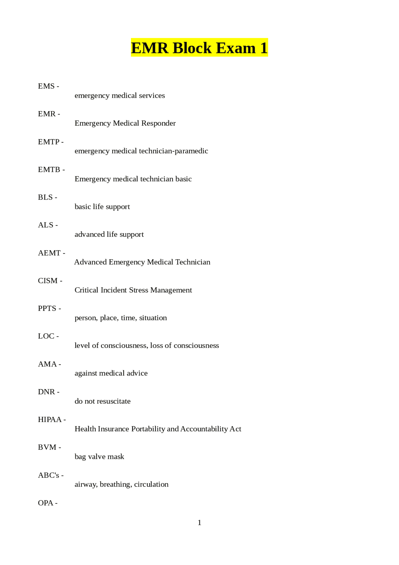 Emergency Medical Responder (EMR) Exam Questions and Answers | Exams ...
