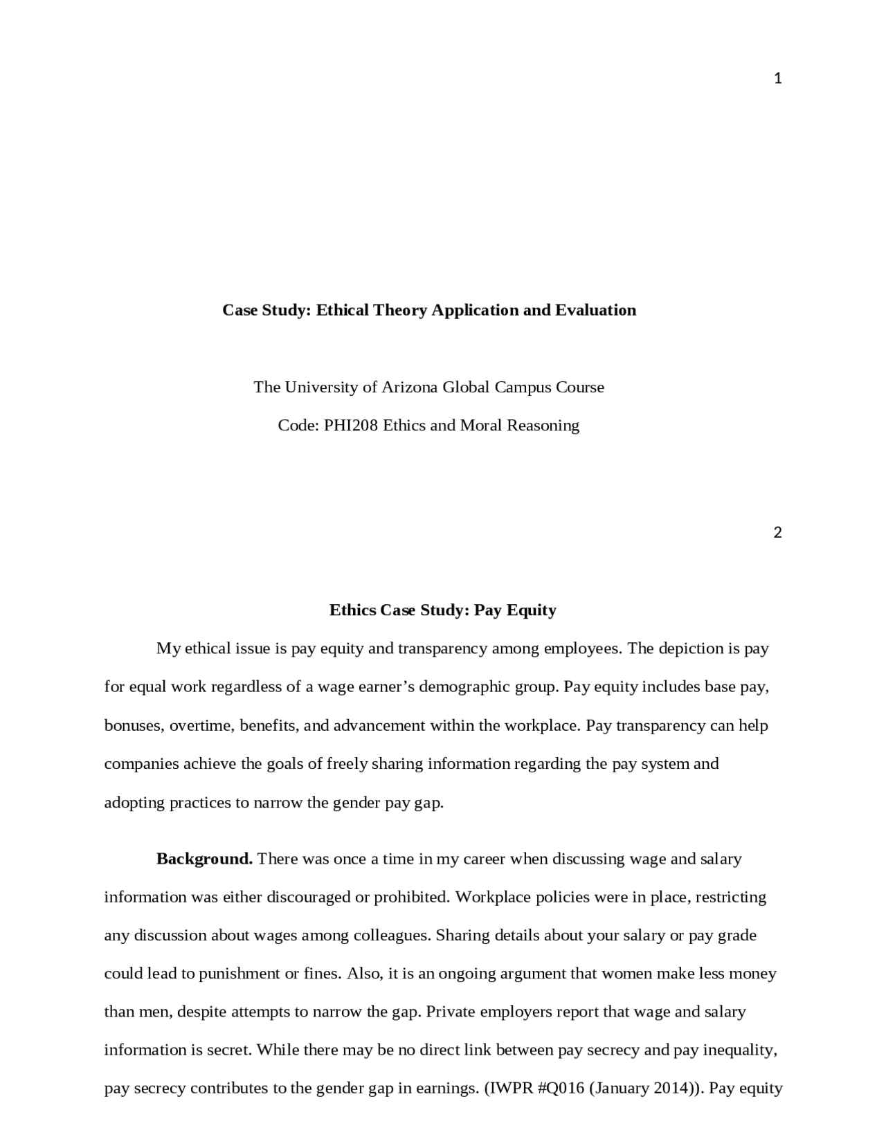 1 Case Study: Ethical Theory Application and Evaluation The | Thesis Accounting | Docsity