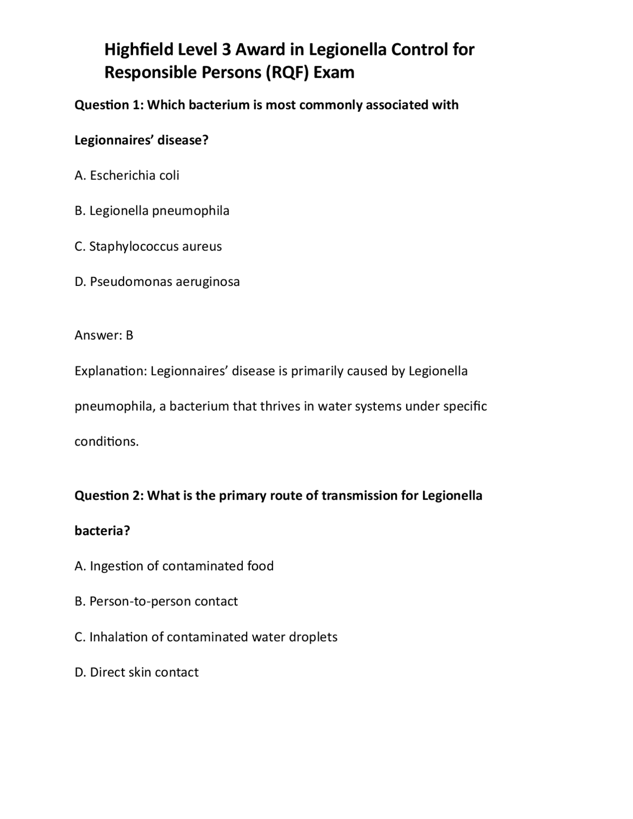 Highfield Level 3 Award in Legionella Control for Responsible Persons ...