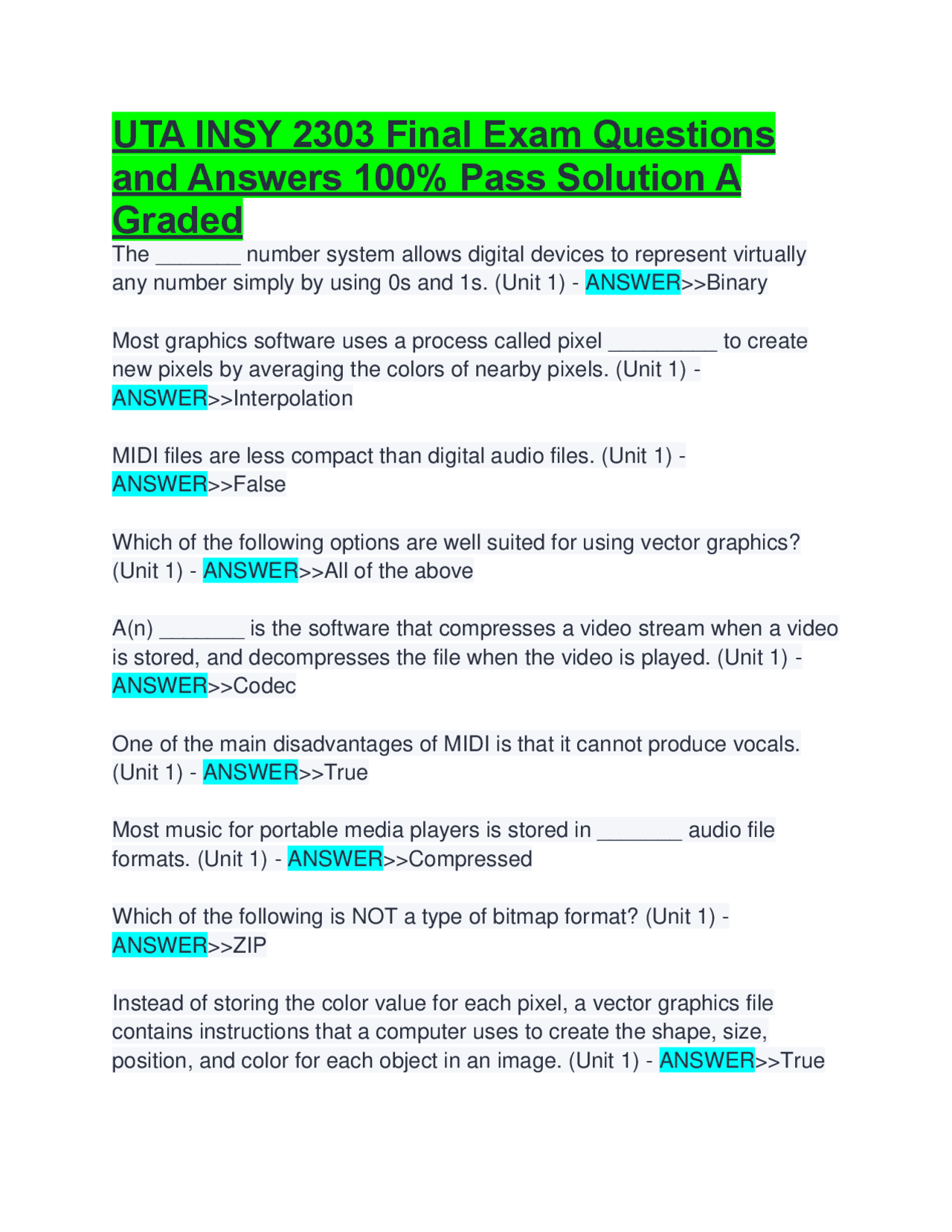 UTA INSY 2303 Final Exam Questions and Answers 100% Pass Solution A ...