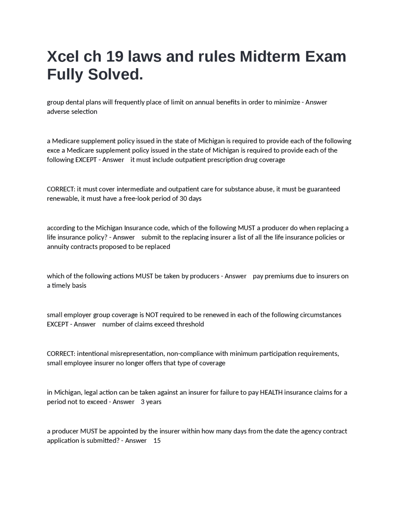 Xcel ch 19 laws and rules Midterm Exam Fully Solved. | Exams Law | Docsity