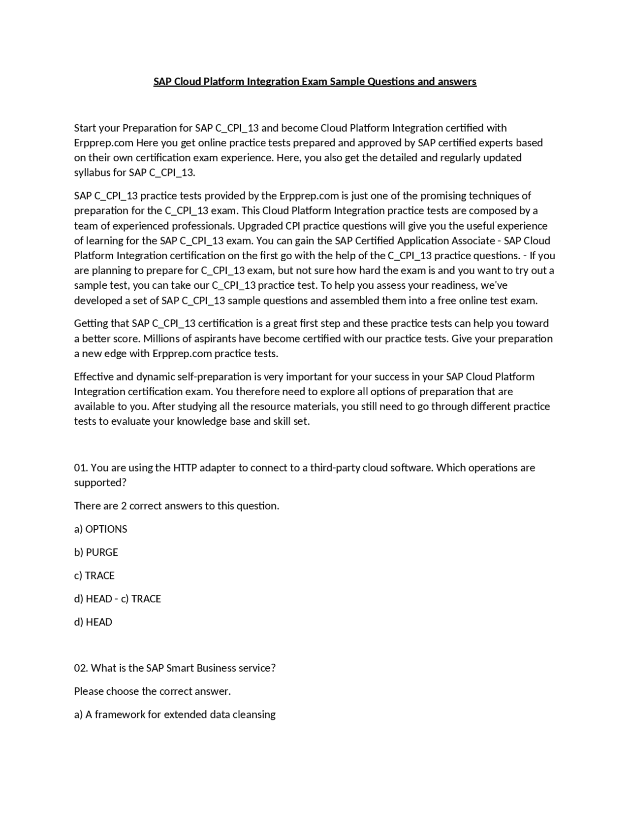SAP C_CPI_13 Exam Questions and Answers: Cloud Platform Integration ...