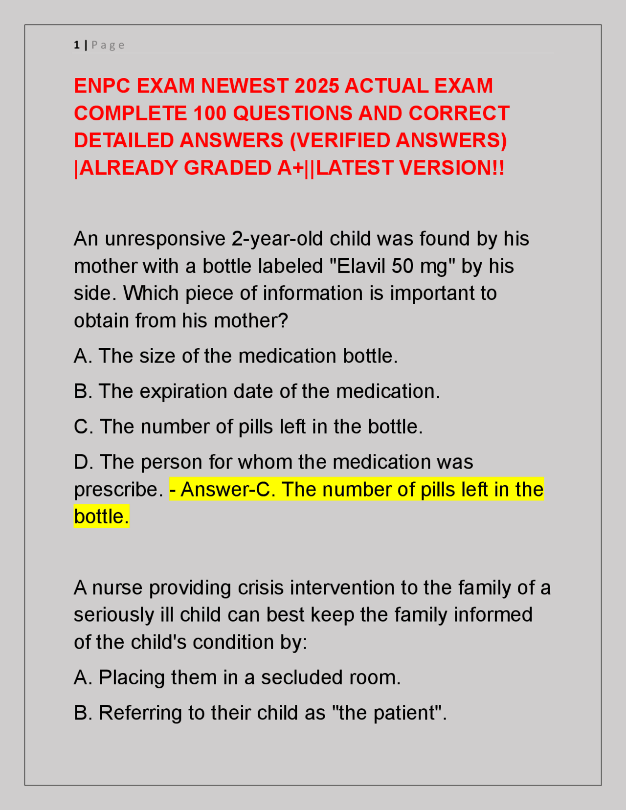 ENPC EXAM NEWEST 2025 ACTUAL EXAM COMPLETE 100 QUESTIONS AND CORRECT DETAILED ANSWERS | Exams ...
