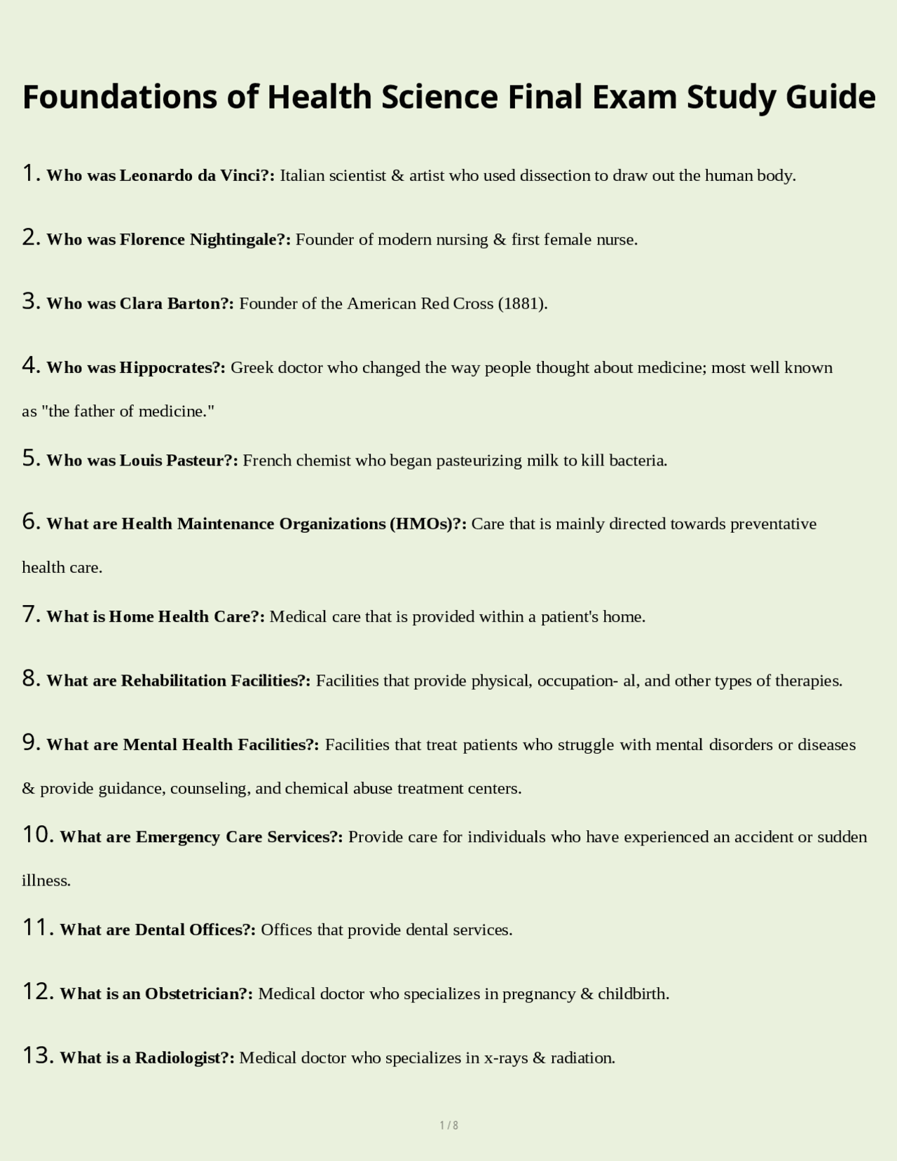 Foundations of Health Science Final Exam Study Guide | Exams Health ...