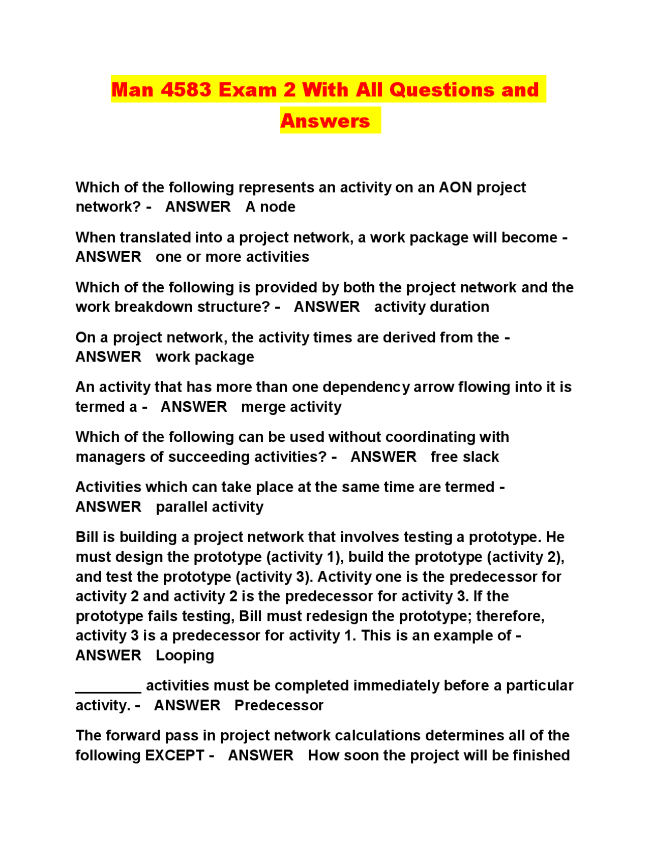 Project Management Exam Questions and Answers | Exams Advanced ...