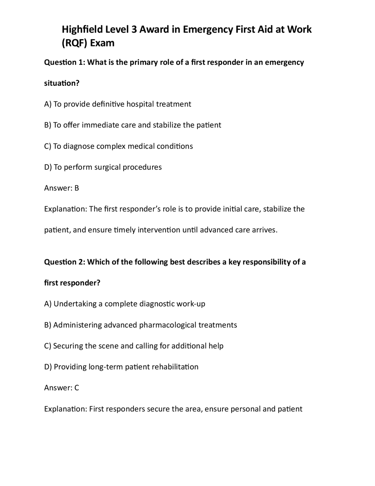 Highfield Level 3 Award in Emergency First Aid at Work (RQF) Exam ...