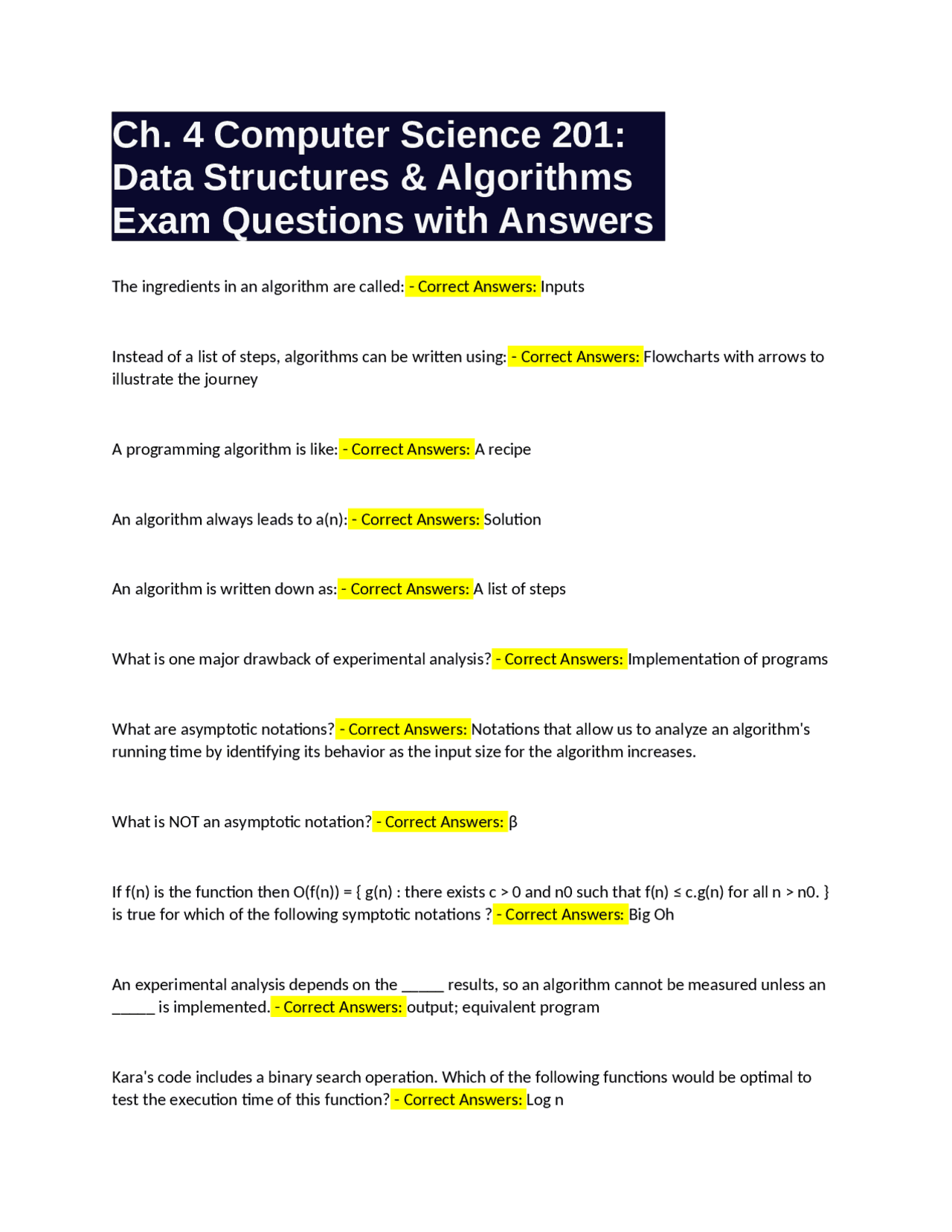 Ch 4 Computer Science 201 Data Structures And Algorithms Exam Questions