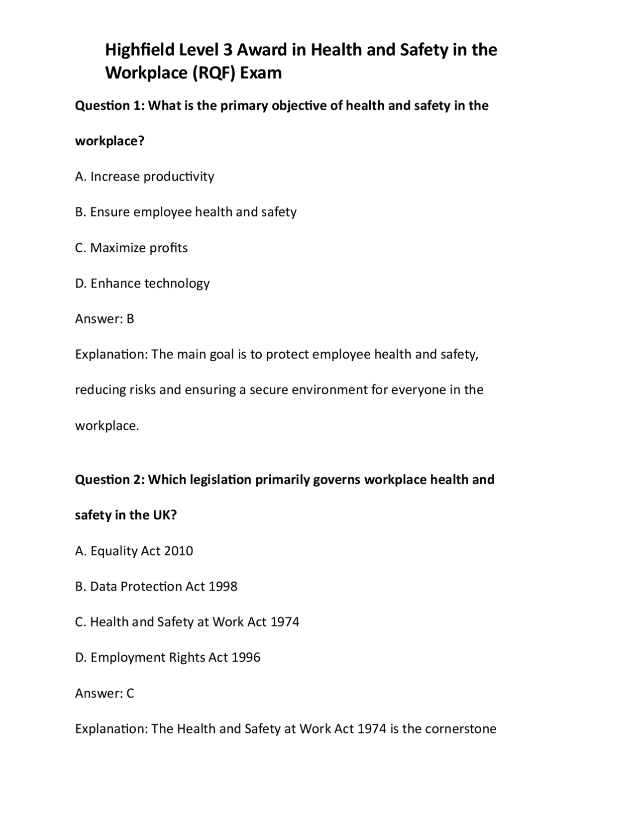 Highfield Level 3 Award in Health and Safety in the Workplace (RQF ...