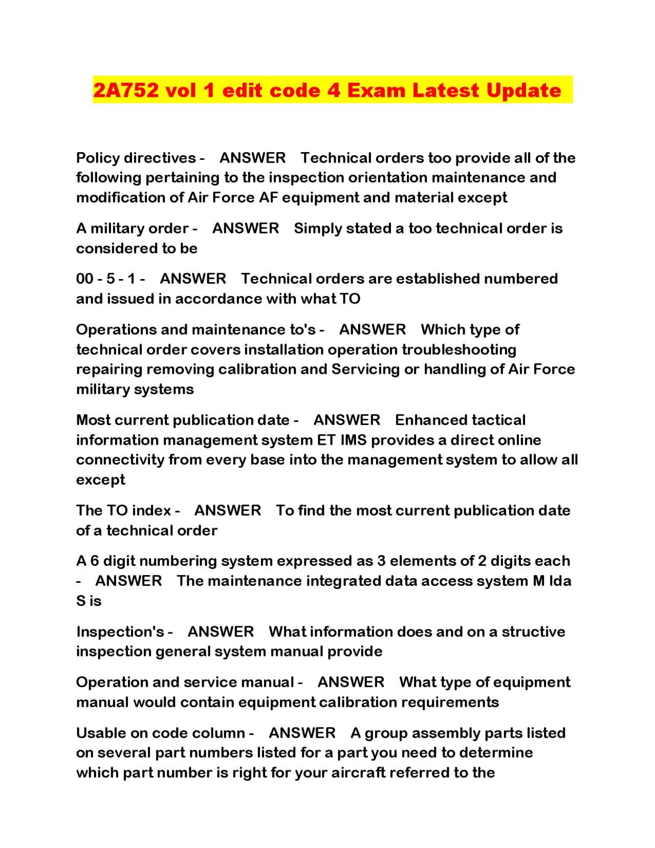 Air Force Technical Orders and Maintenance Procedures: A Q&A Guide ...