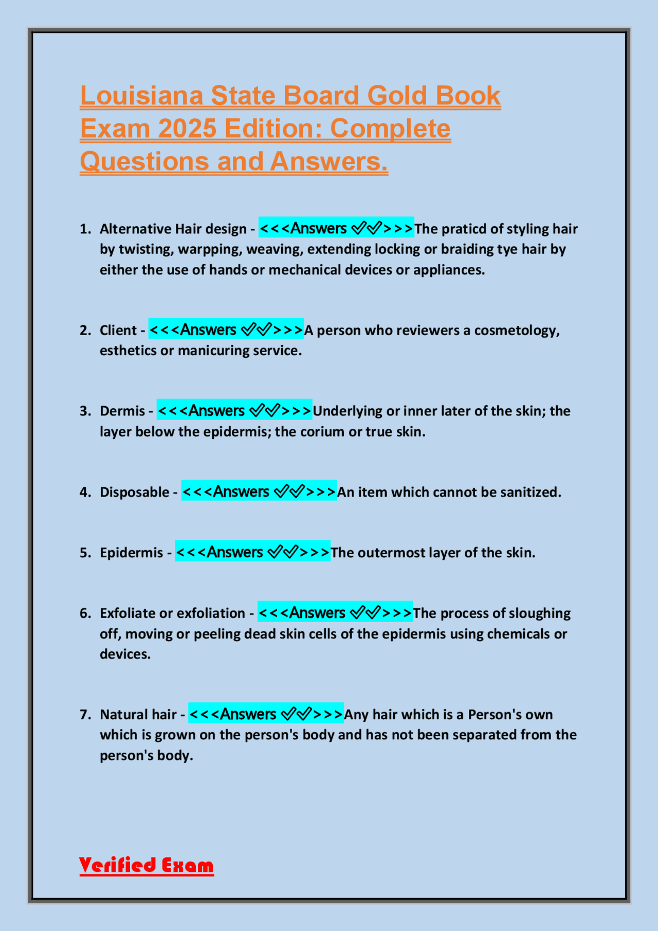 Louisiana State Board Gold Book Exam 2025 Edition: Complete Questions ...
