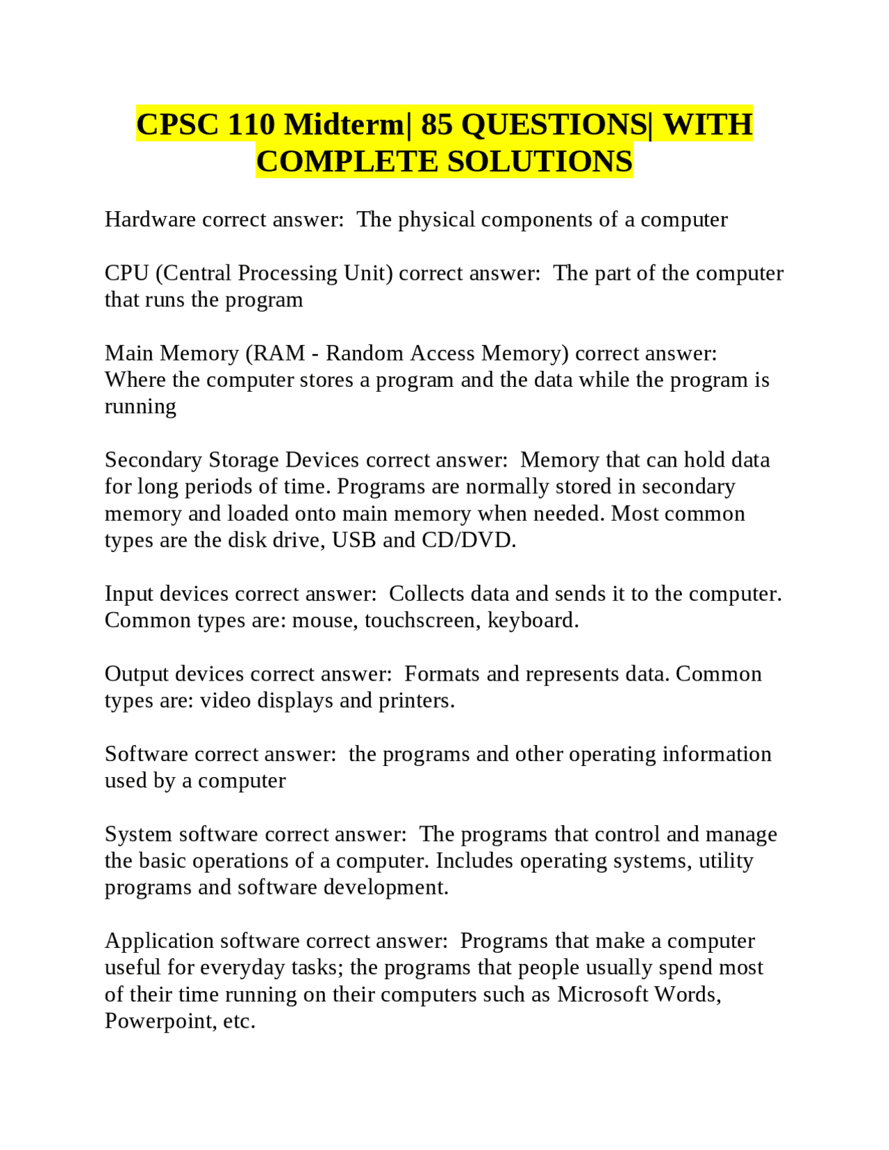 CPSC 110 Midterm Review: Comprehensive Guide to Computer Science Fundamentals | Exams Nursing ...